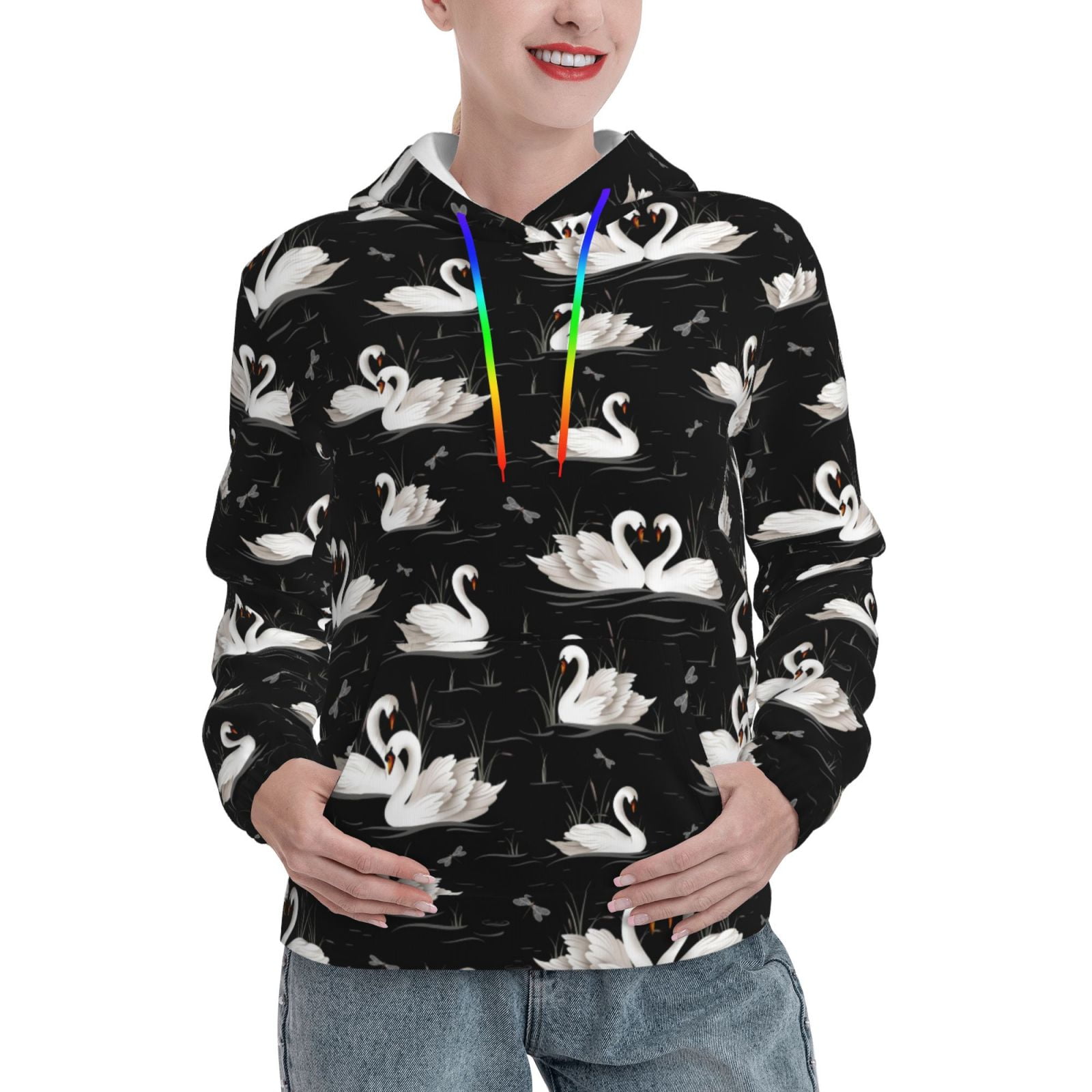 Cauagu Swan And Dragonflies for Women's Hooded Sweatshirts Pullover Hoodie for Women Fall ...