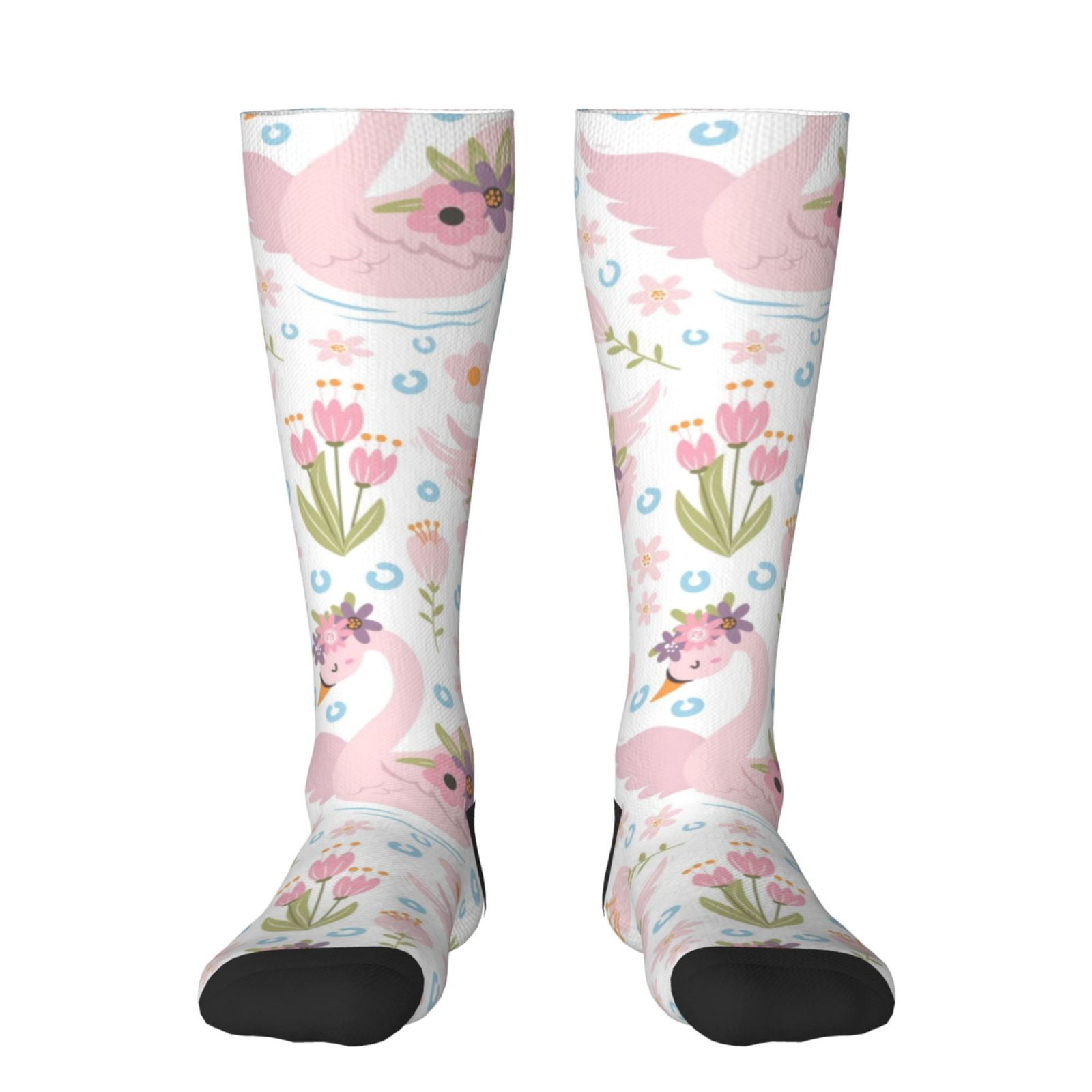 Cauagu Swan And Flowers Print Women's Men's Ankle Socks 1-pack Casual ...