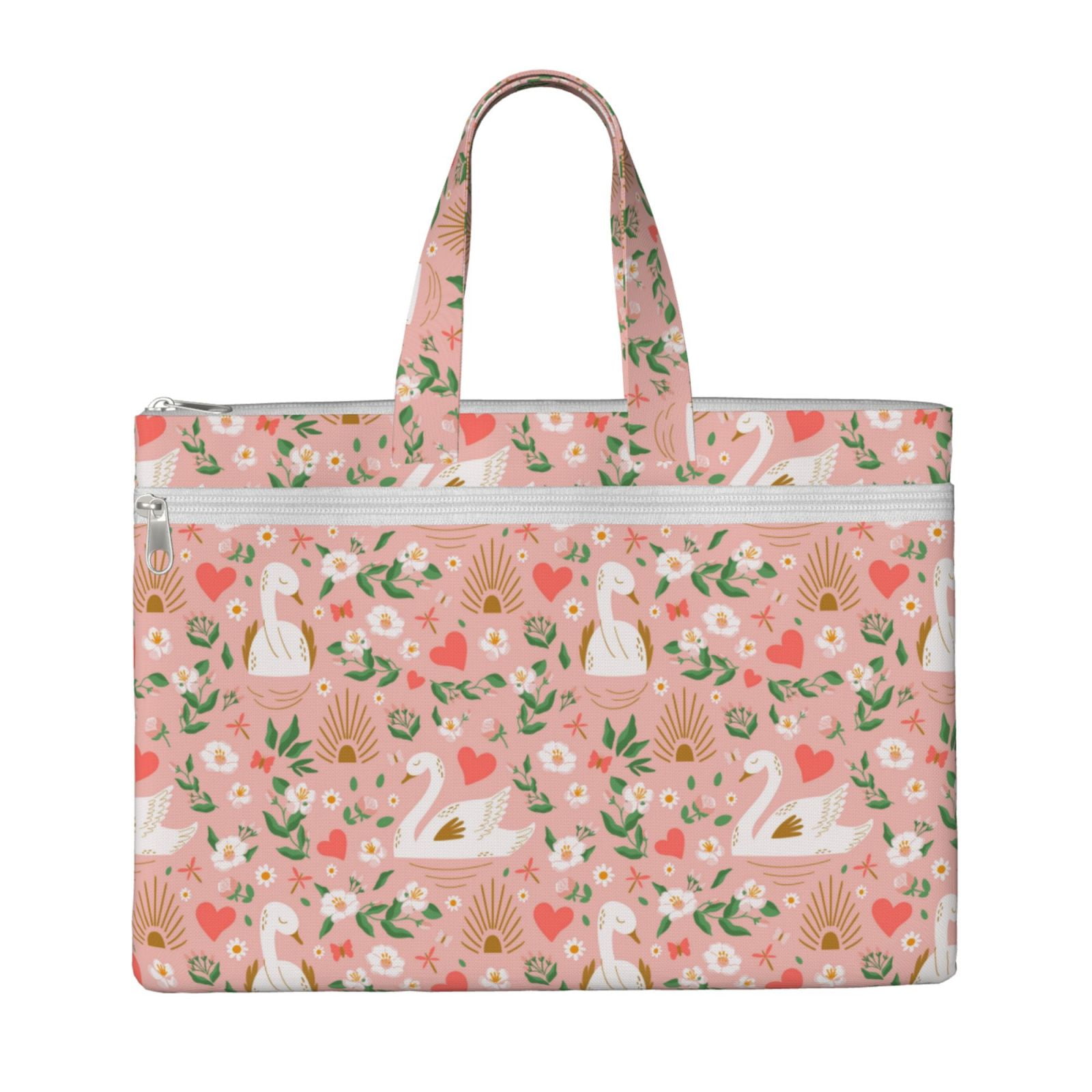 Cauagu Swan And Flowers3 Pattern Canvas Tote File Bag, Zipper Tote Bag ...