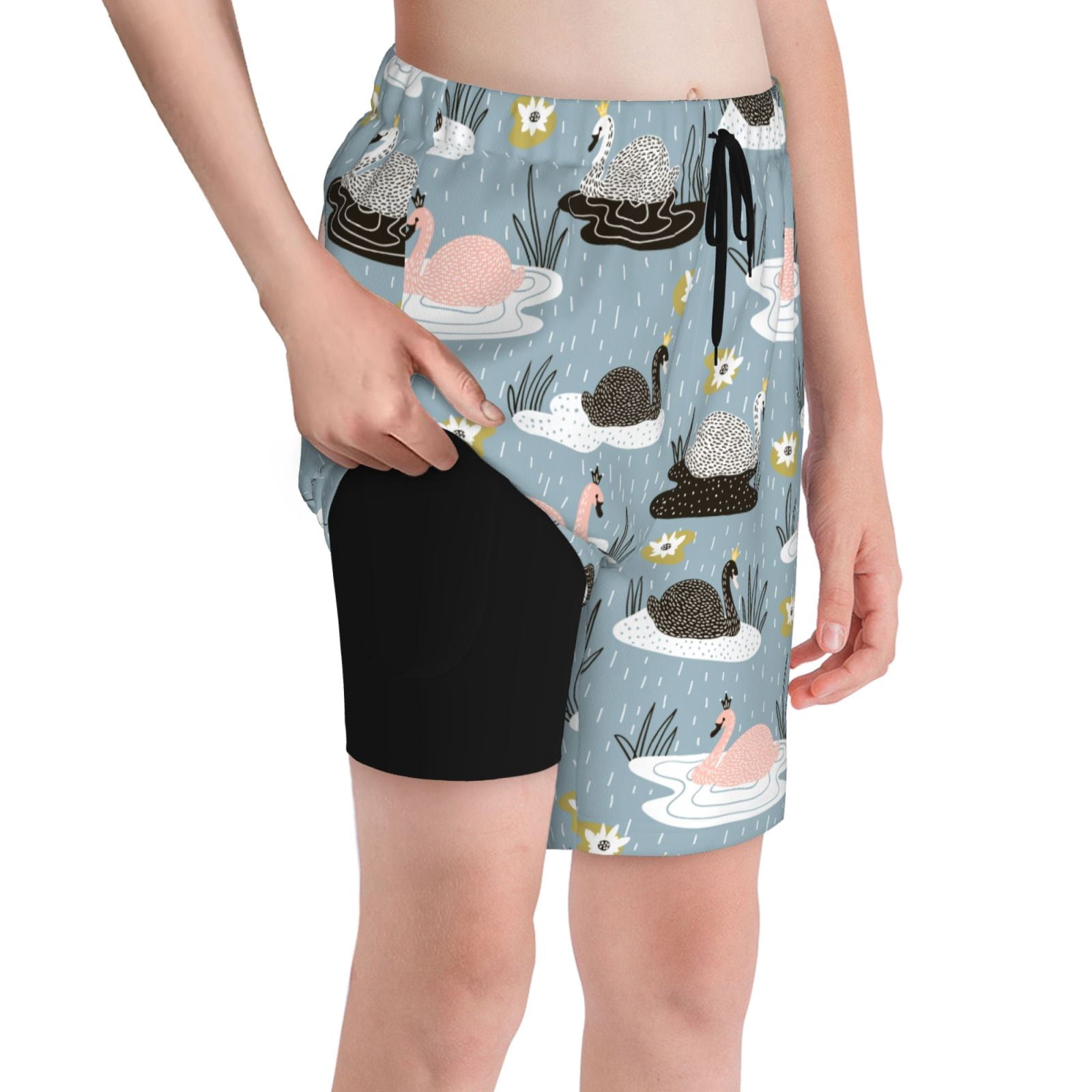 Cauagu Swan Princess On Lake Print Swim Trunks for Men,Youth Boys Swim ...
