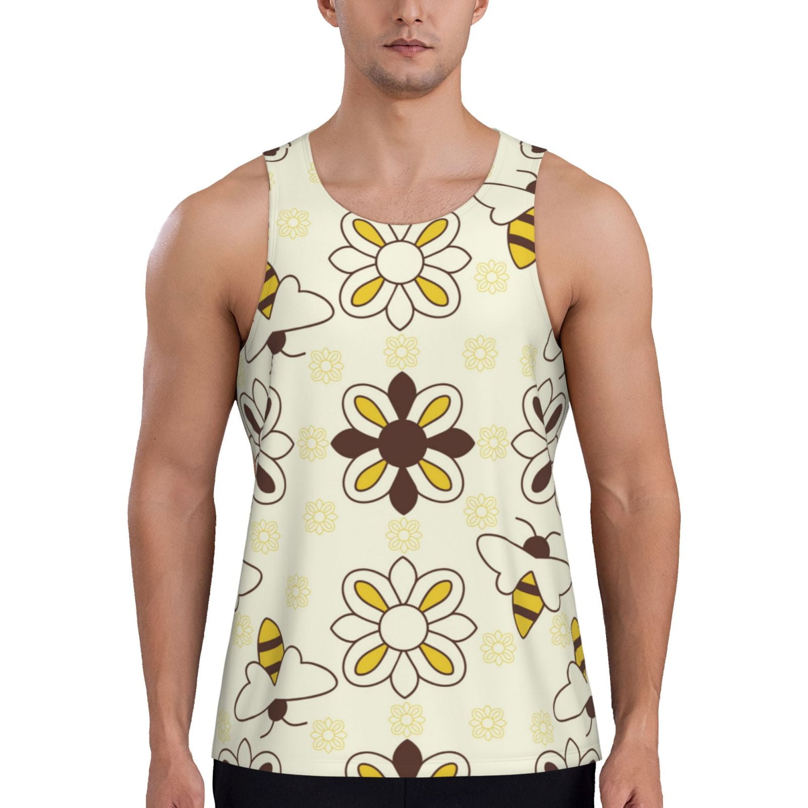 Cauagu Sweet Bee Print Men's Sleeveless Muscle Shirts,Tank Tops Quick ...