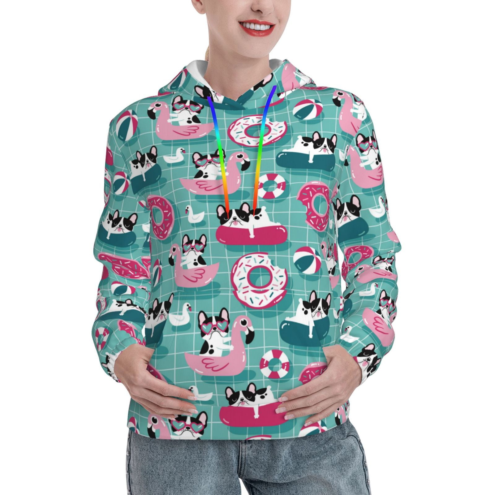 Cauagu Swimming Bulldog for Women's Hooded Sweatshirts Pullover Hoodie for Women Fall Workout ...