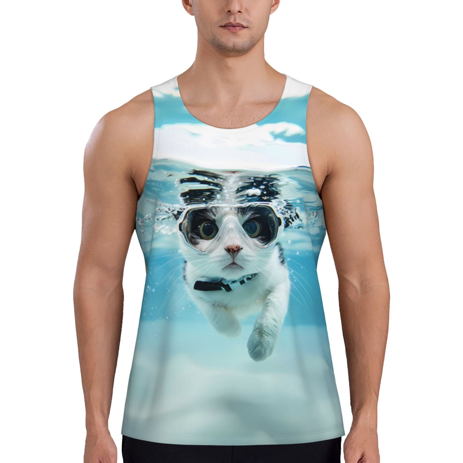 Cauagu Swimming Cat Goggles Print Men's Sleeveless Muscle Shirts,Tank ...