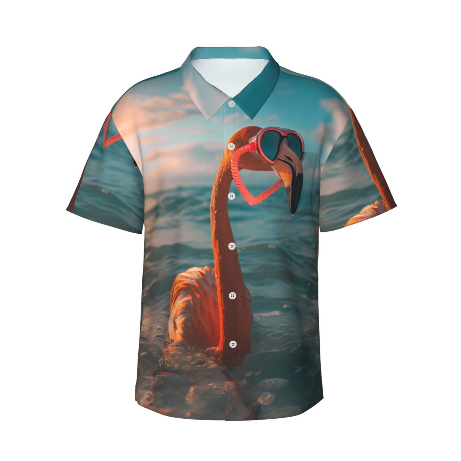 Cauagu Swimming Goggled Flamingo Print Hawaiian Shirt for Men,Casual ...