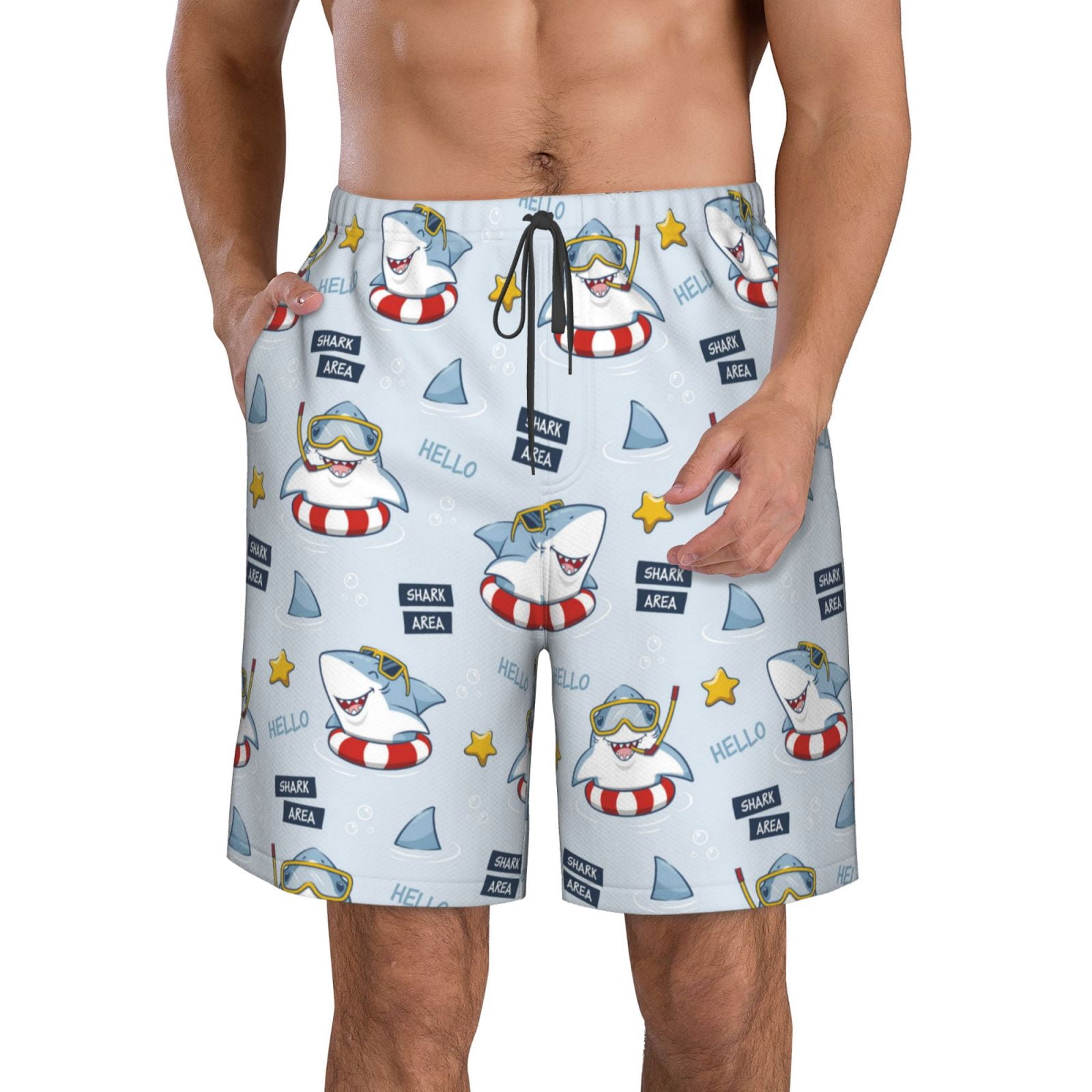 Cauagu Swimming Shark Print Men's Swim Trunks,Hawaiian Bathing Suit ...