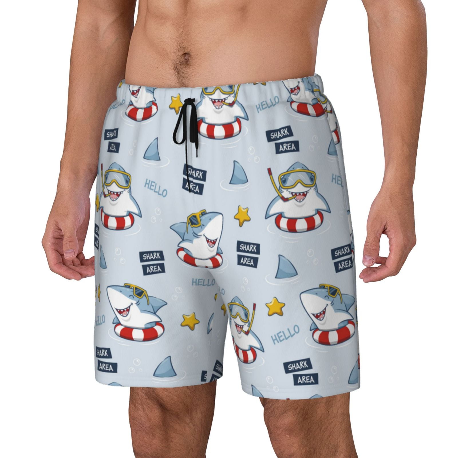 Cauagu Swimming Shark Print Mens Swim Trunks Quick Dry Board Shorts ...