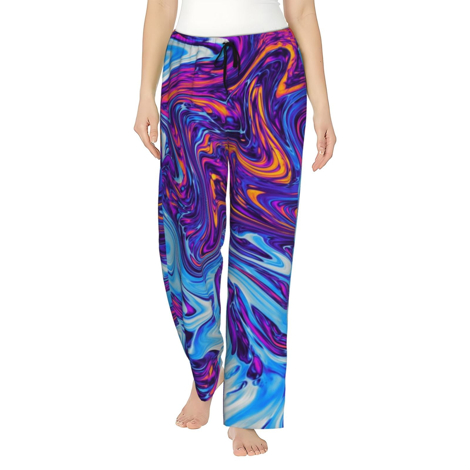 Cauagu Swirl Print Blue Purple Pajama Pants for Women Loose Fit Wide ...