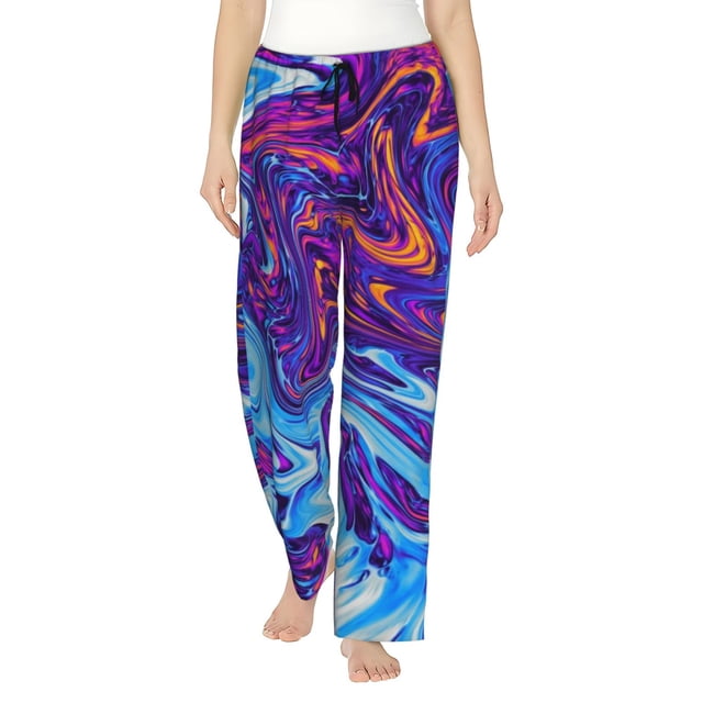 Cauagu Swirl Print Blue Purple Pajama Pants for Women Loose Fit Wide ...
