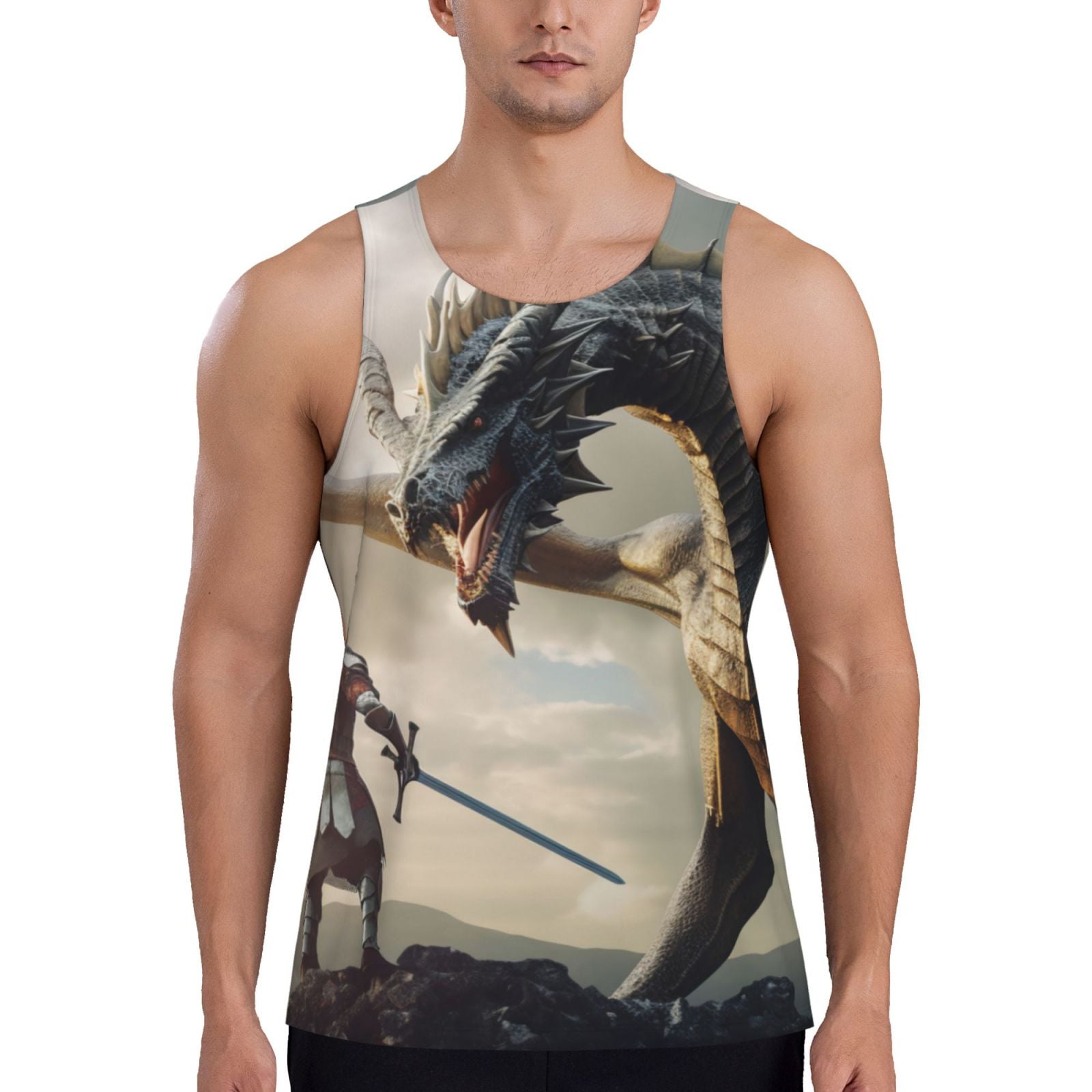Cauagu Swordsman Cool Dragon Print Men's Sleeveless Muscle Shirts,Tank ...