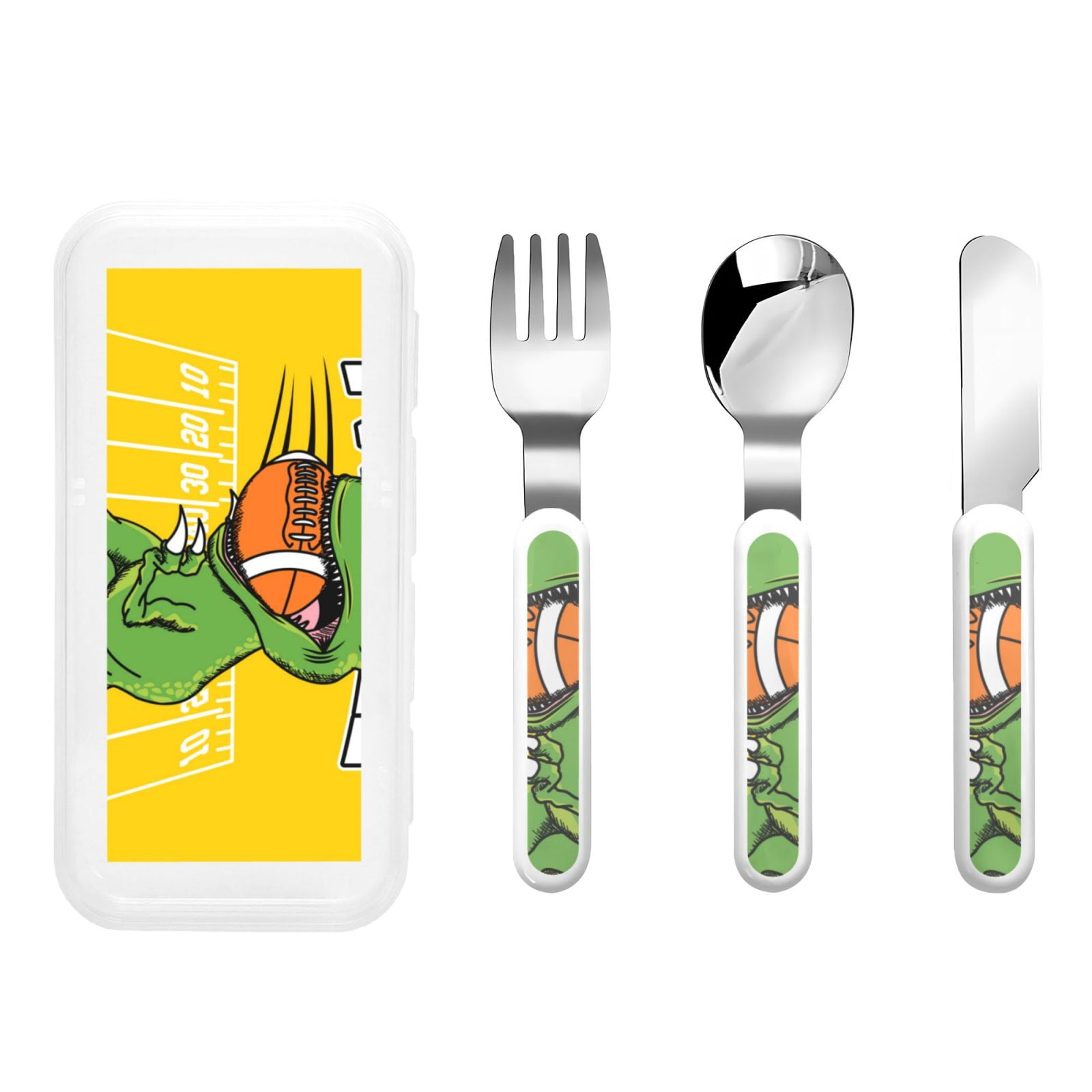 Cauagu T-Rex Playing Football Print 3-Pieces Toddler Cutlery Set , Kids ...
