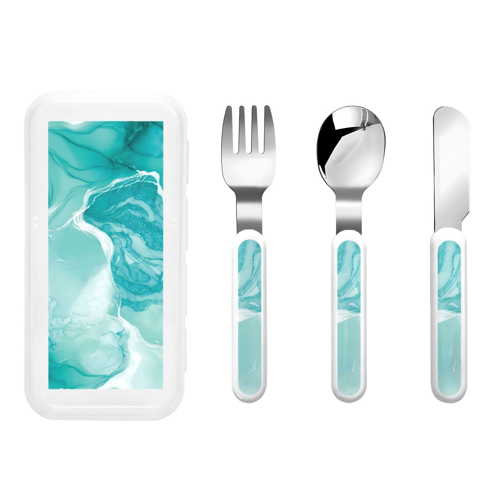 Cauagu Teal Turquoise 1 Print 3-Pieces Toddler Cutlery Set , Kids ...