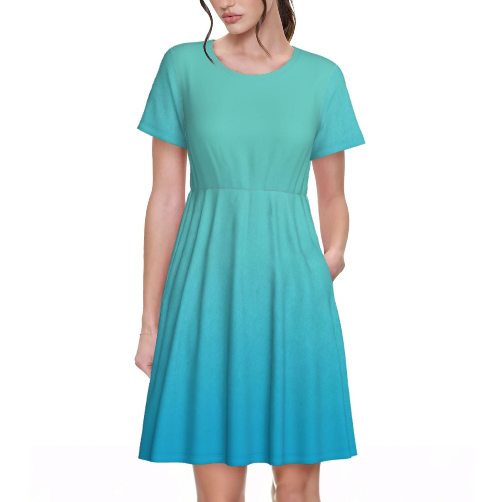 Cauagu Teal Turquoise Print Summer Dresses for Women 2025 Loose Short ...
