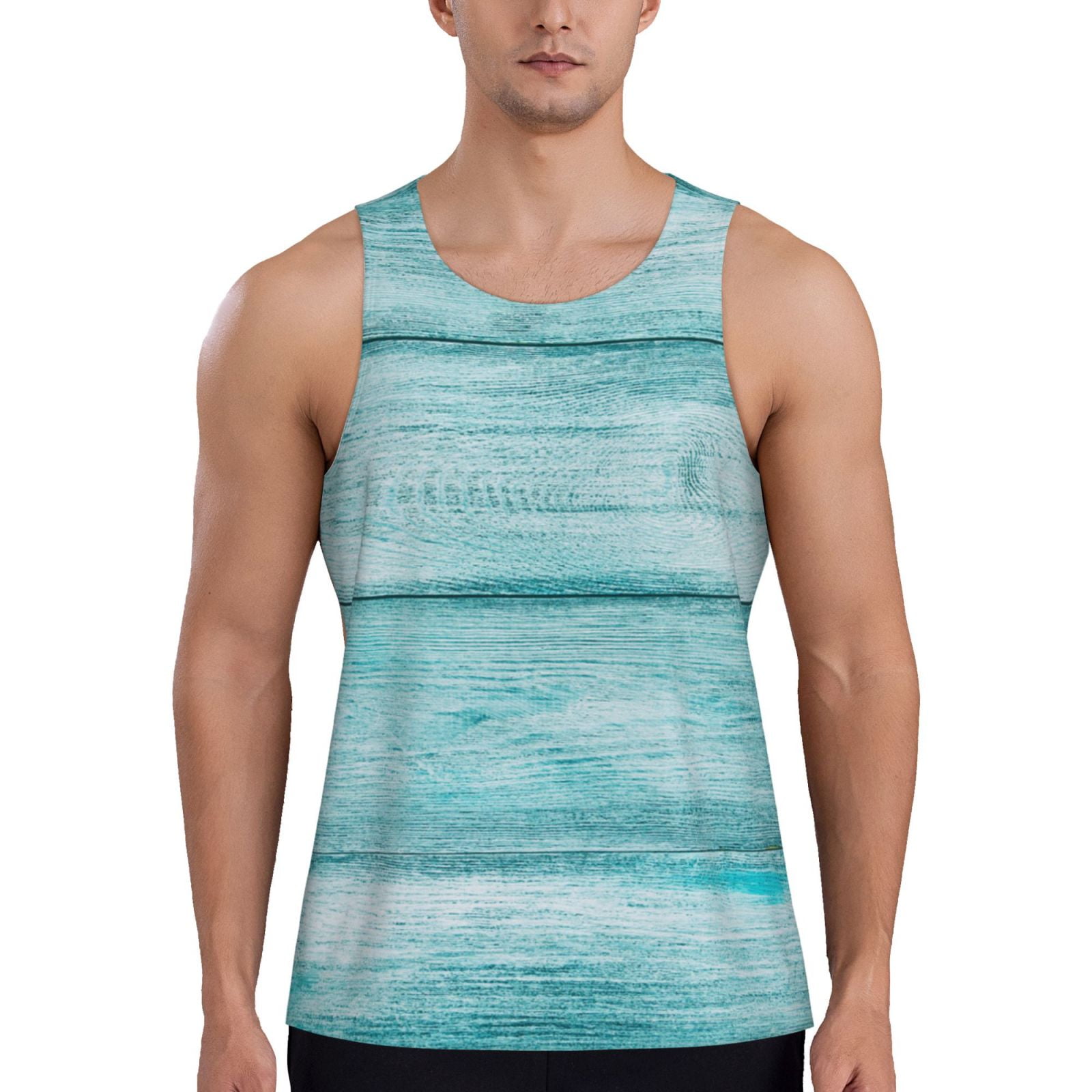 Cauagu Teal Turquoise Wood Print Men's Sleeveless Muscle Shirts,Tank ...