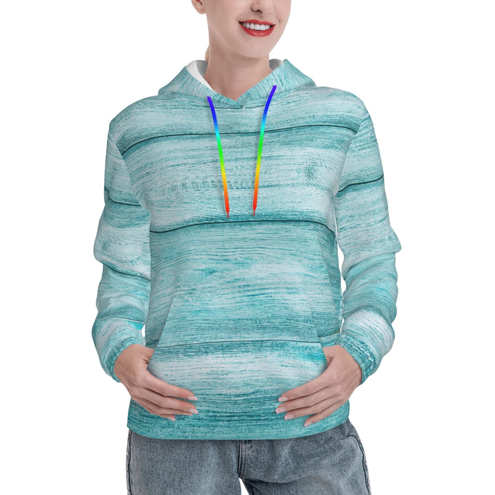 Cauagu Teal Turquoise Wood for Women's Hooded Sweatshirts Pullover ...