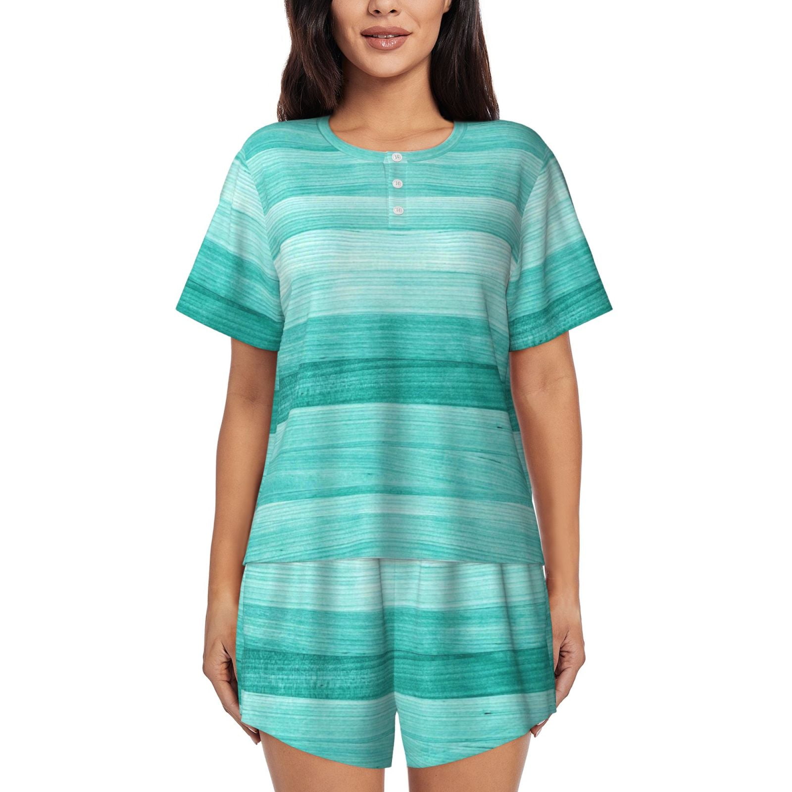 Cauagu Teal Turquoise for Women's Round Neck Pajama Set,Short-Sleeved ...