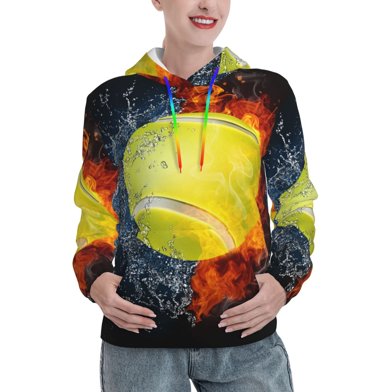 Cauagu Tennis Ball In Fire And Water for Women's Hooded Sweatshirts ...