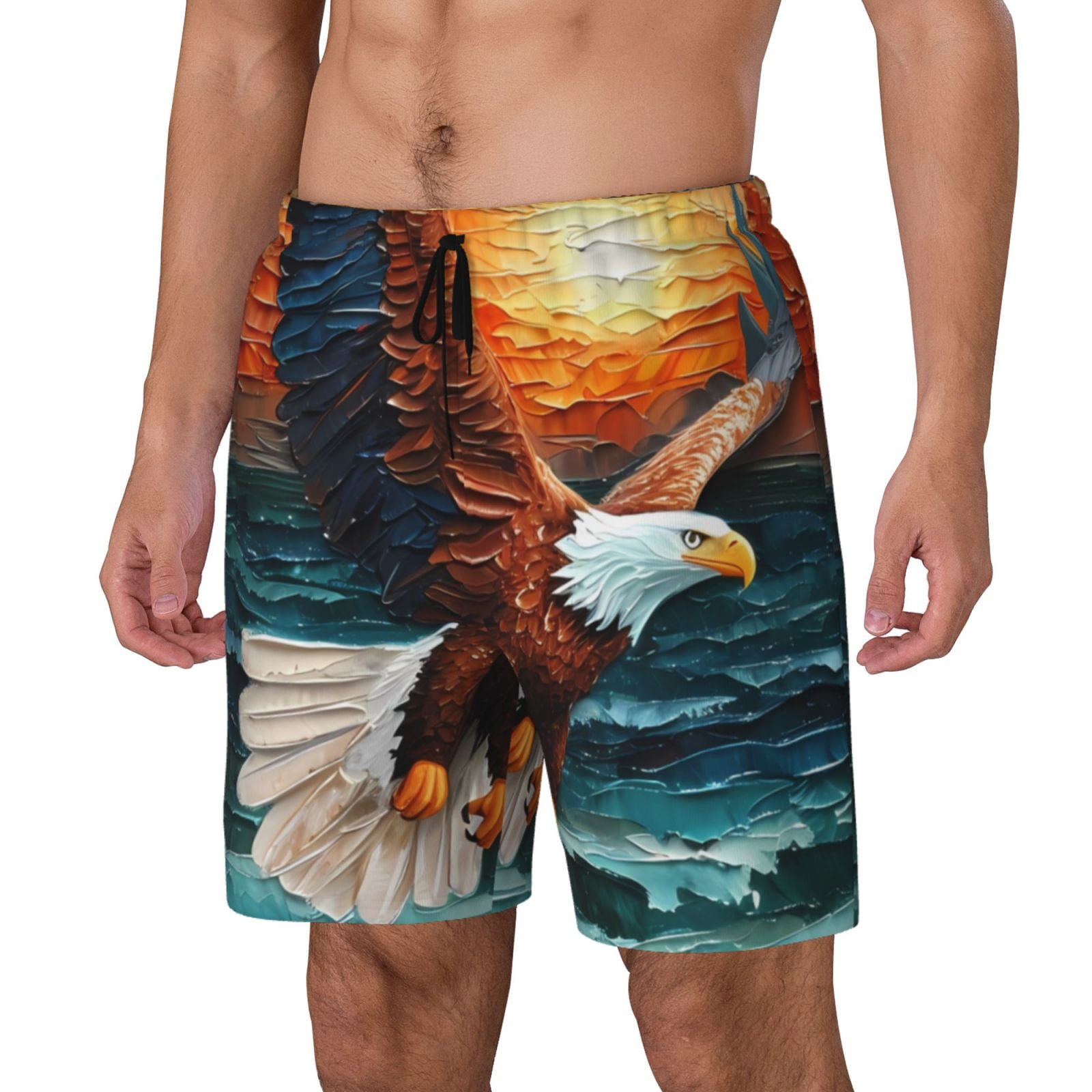 Cauagu Textured Bald Eagle Print Mens Swim Trunks Quick Dry Board ...