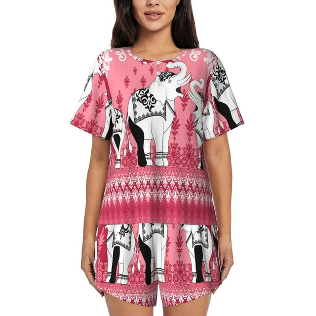 Cauagu Thai elephant for Women's Round Neck Pajama Set,Short-Sleeved ...