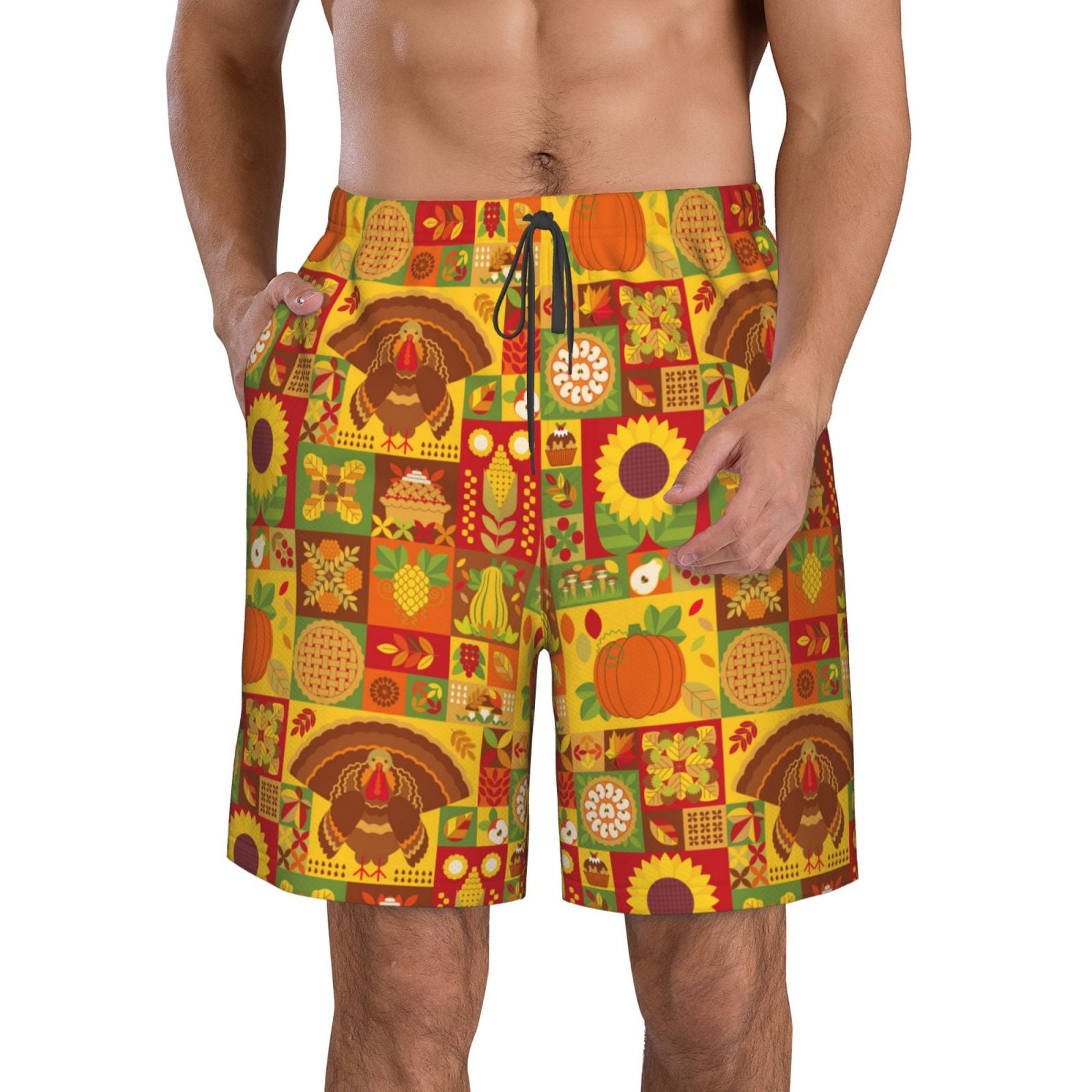 Cauagu Thanksgiving Day Print Men's Swim Trunks,Hawaiian Bathing Suit ...