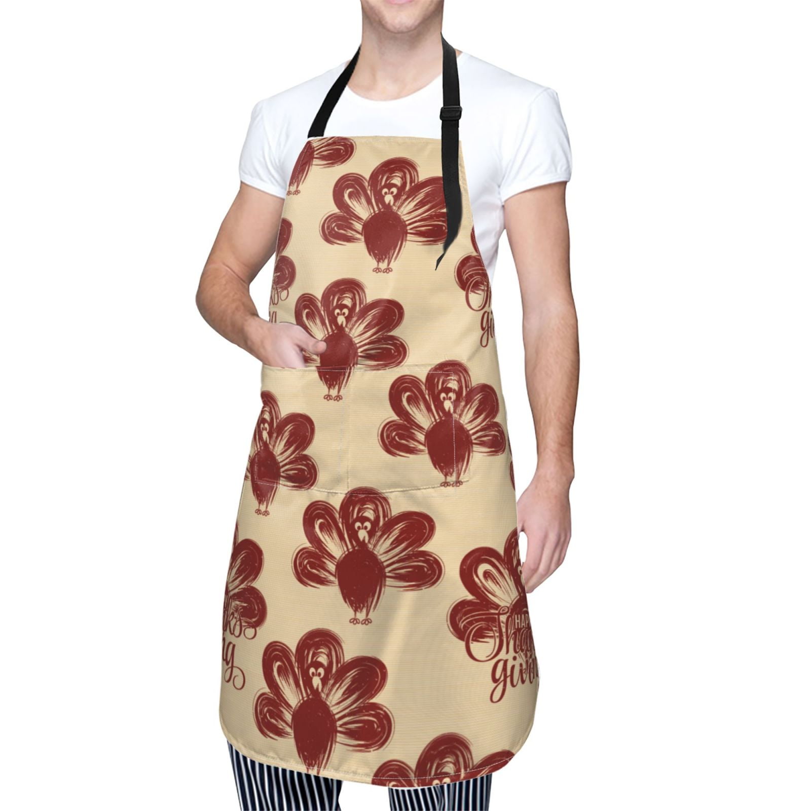 Cauagu Thanksgiving Sketch Turkey Aprons with Pockets,Waterproof Apron ...