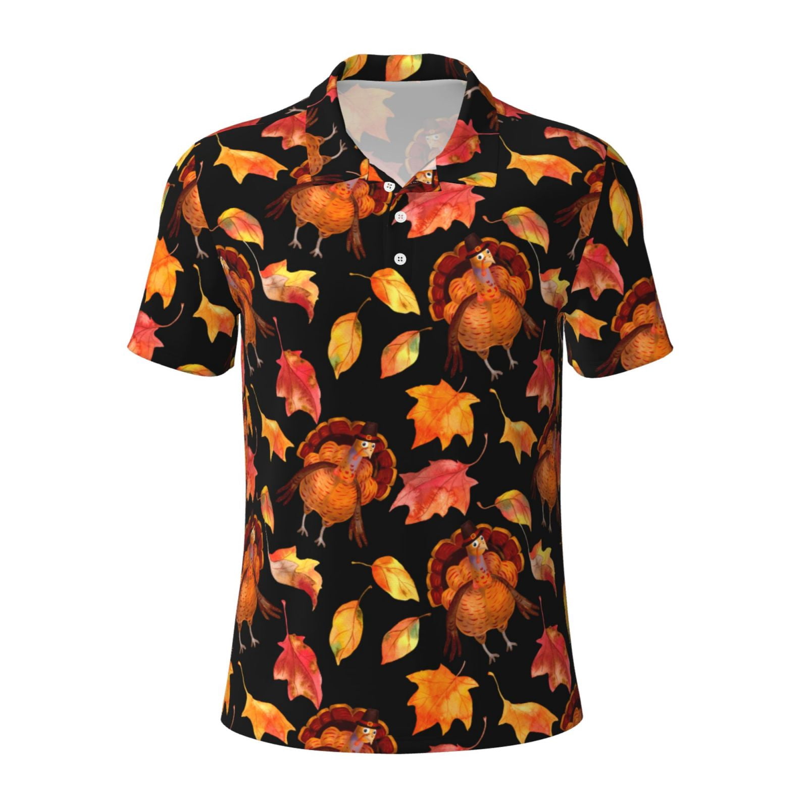 Cauagu Thanksgiving Turkey 1 Print Men's Polo Shirts, Short-Sleeve Polo ...