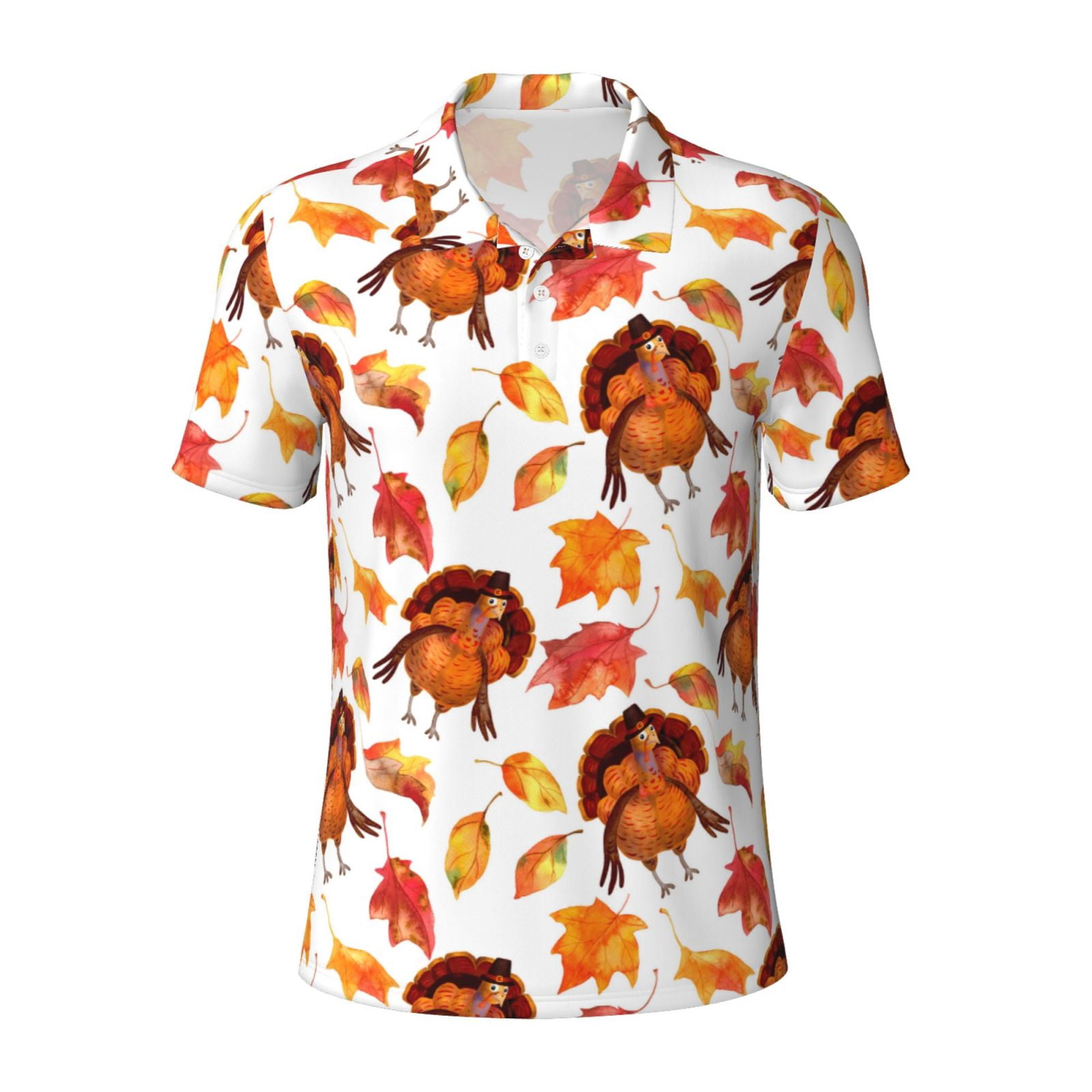 Cauagu Thanksgiving Turkey Leaves Print Men's Polo Shirts, Short-Sleeve ...