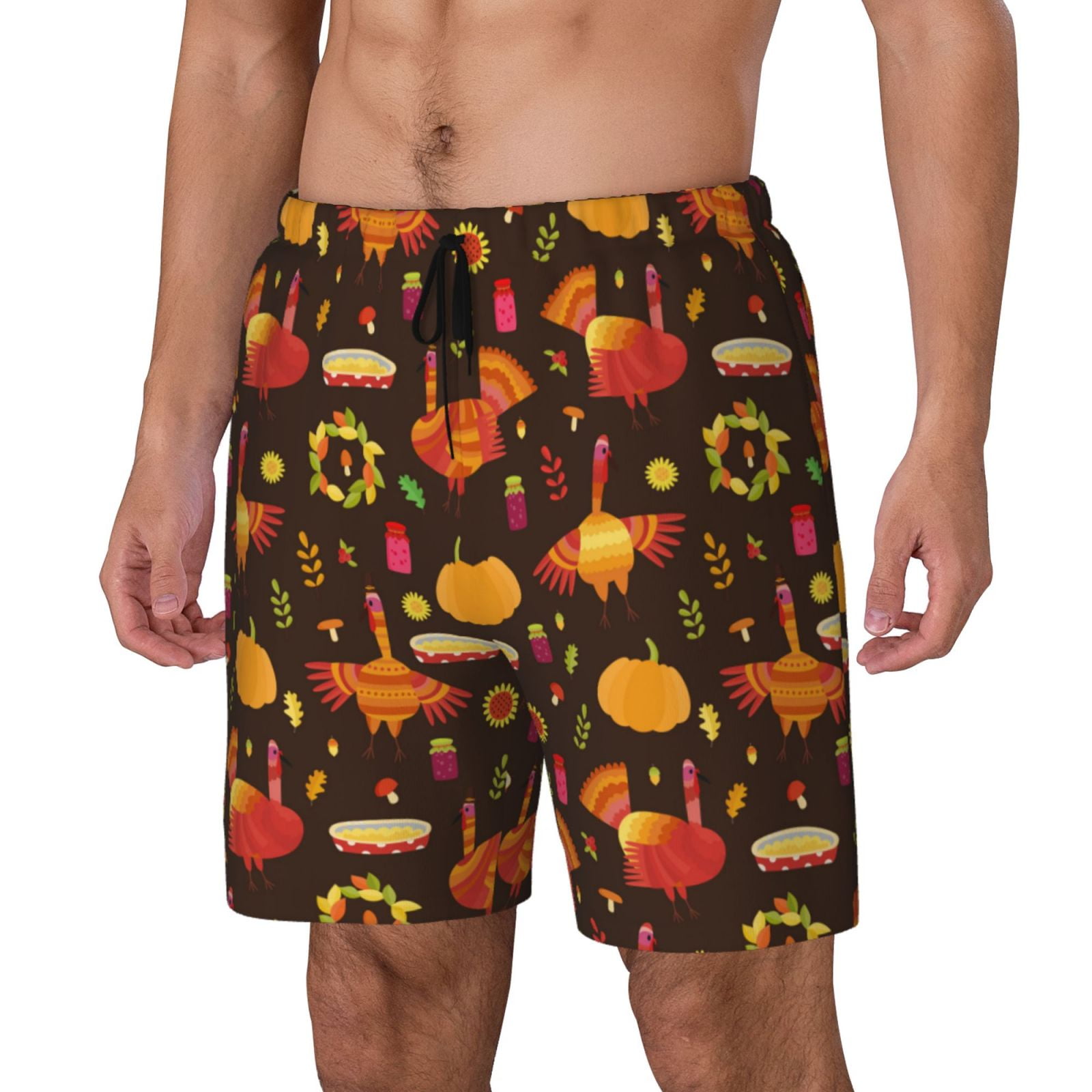 Cauagu Thanksgiving Turkey Print Mens Swim Trunks Quick Dry Board ...