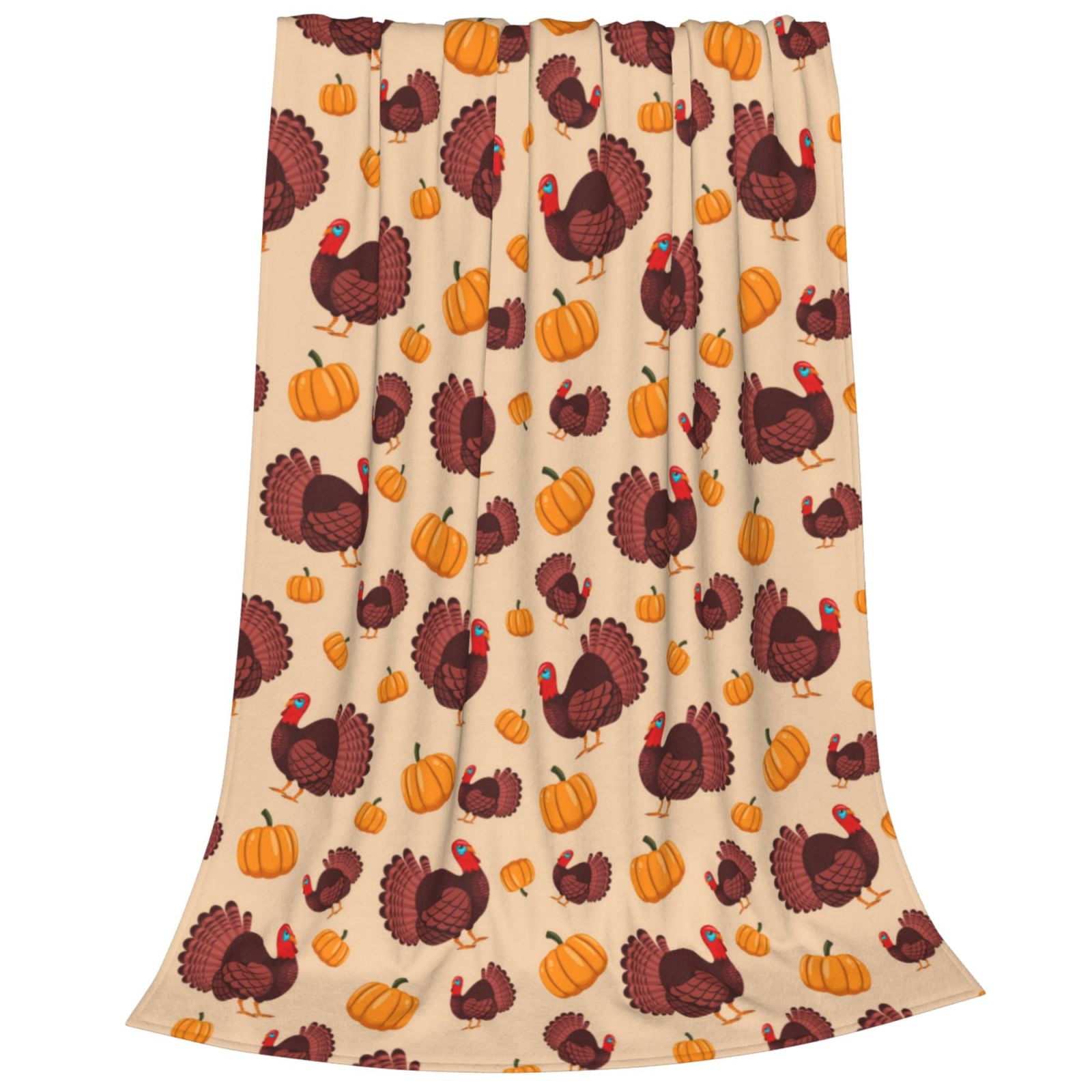 Cauagu Thanksgiving Turkey and Pumpkin Pattern Flannel Bed Blankets ...