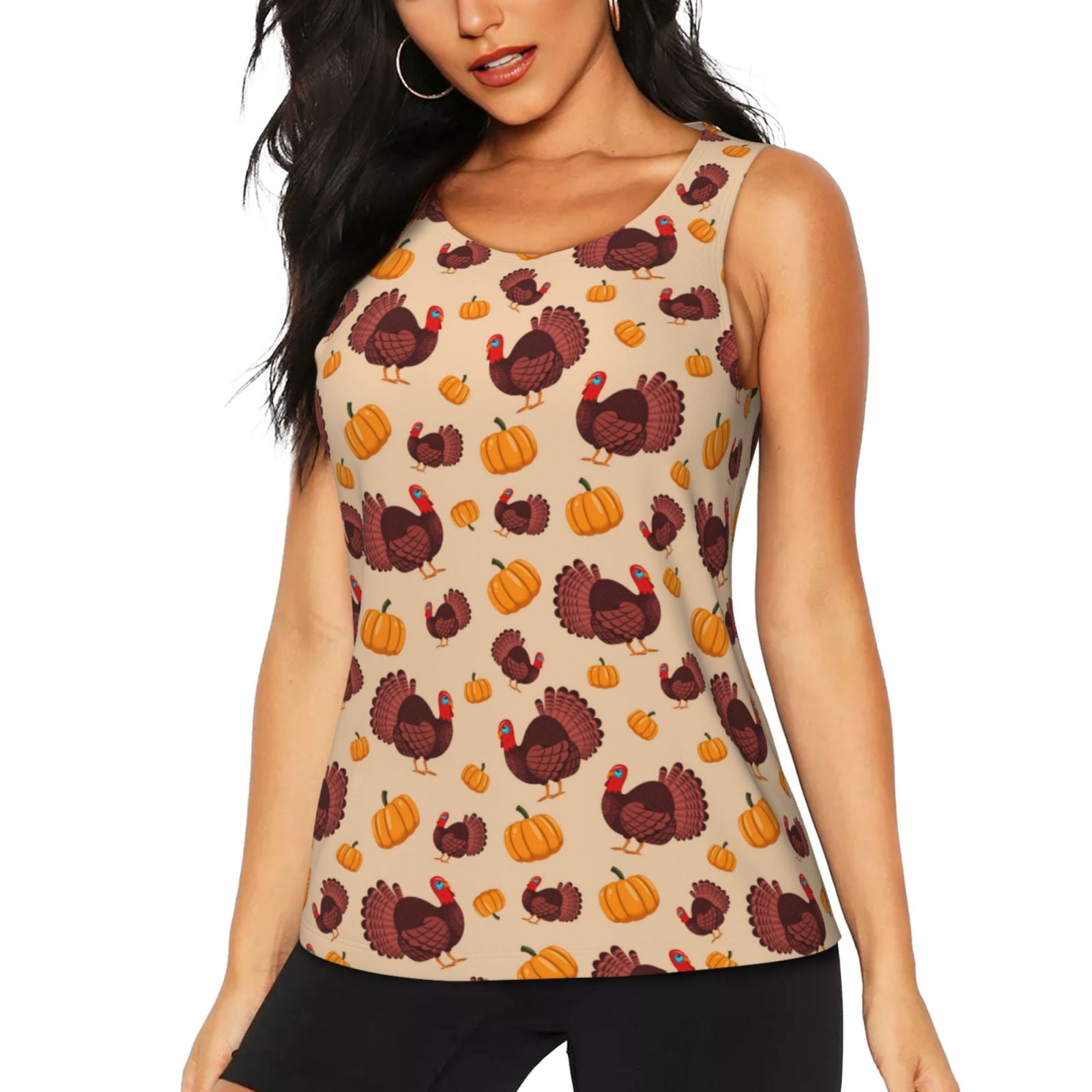 Cauagu Thanksgiving Turkey and Pumpkin for Women's Workout Tank Tops ...
