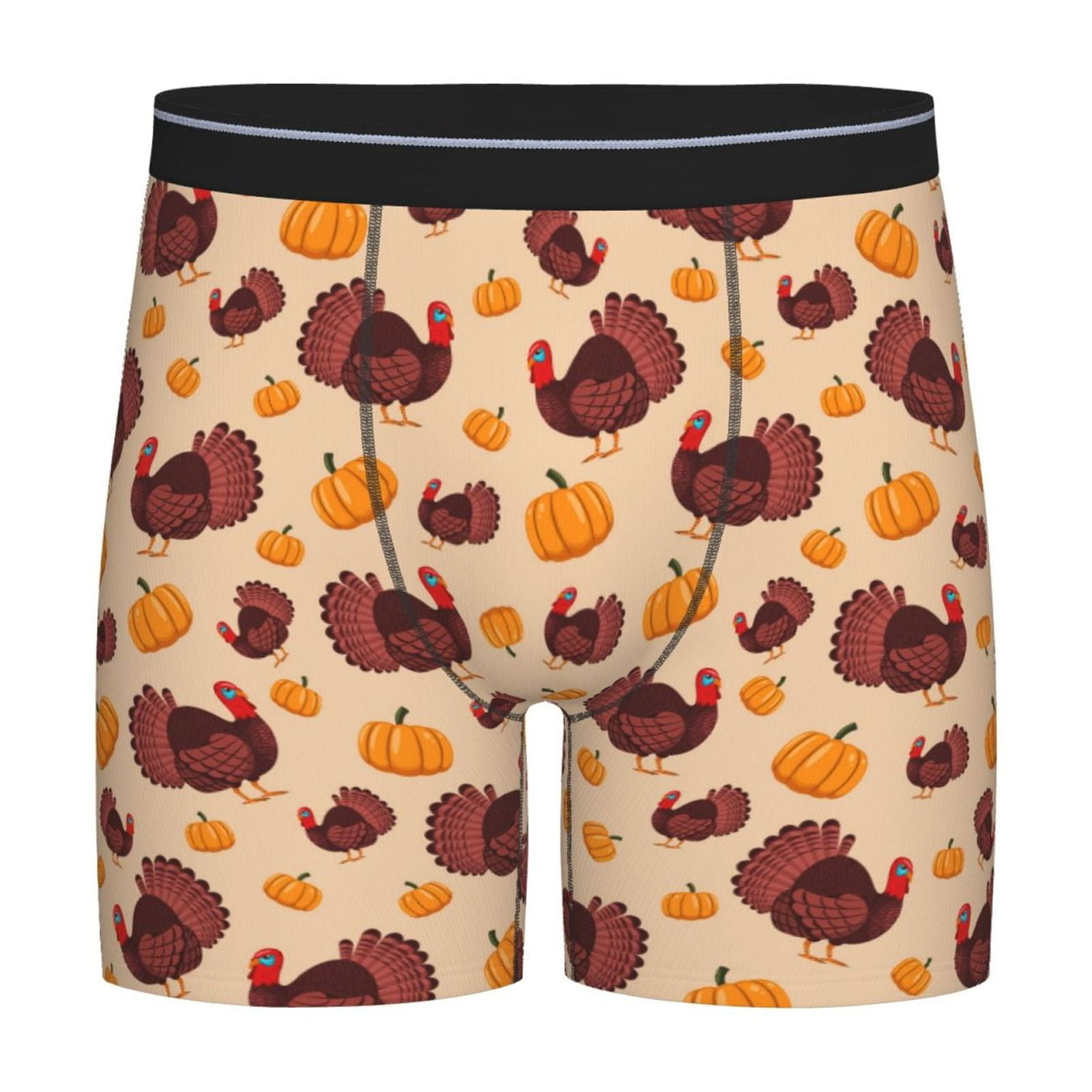 Cauagu Thanksgiving Turkey and Pumpkin Print Men's Boxer Briefs, Funny ...
