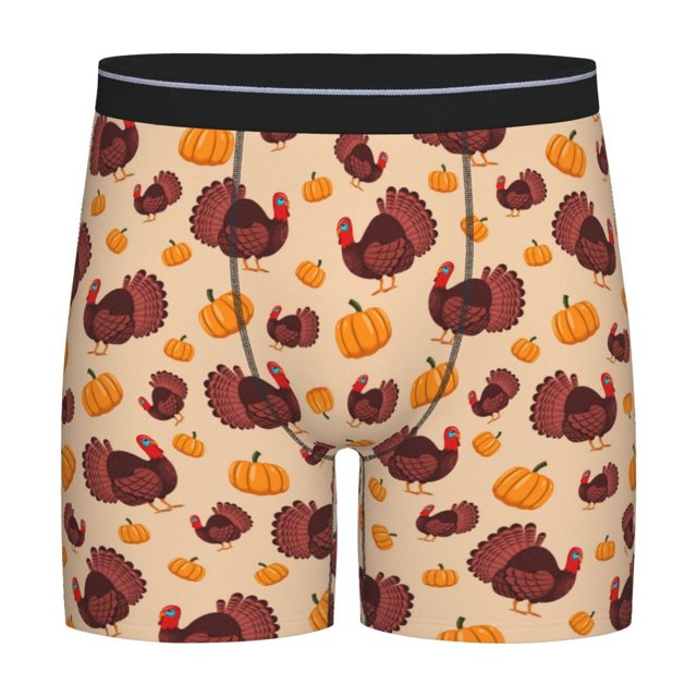 Cauagu Thanksgiving Turkey and Pumpkin Print Men's Boxer Briefs, Funny ...