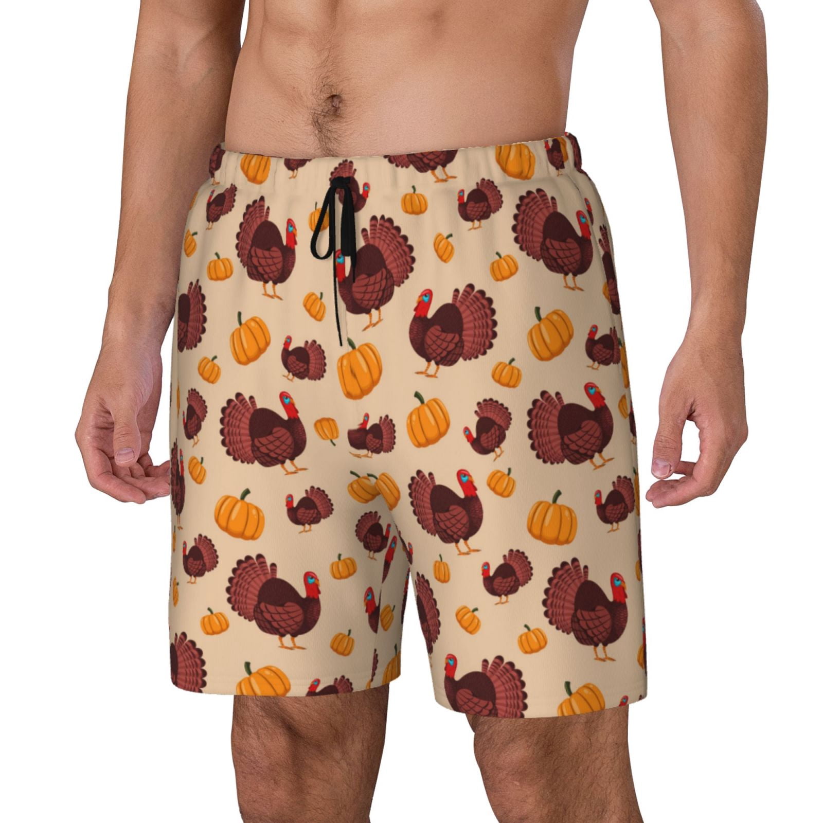 Cauagu Thanksgiving Turkey and Pumpkin Print Mens Swim Trunks Quick Dry ...