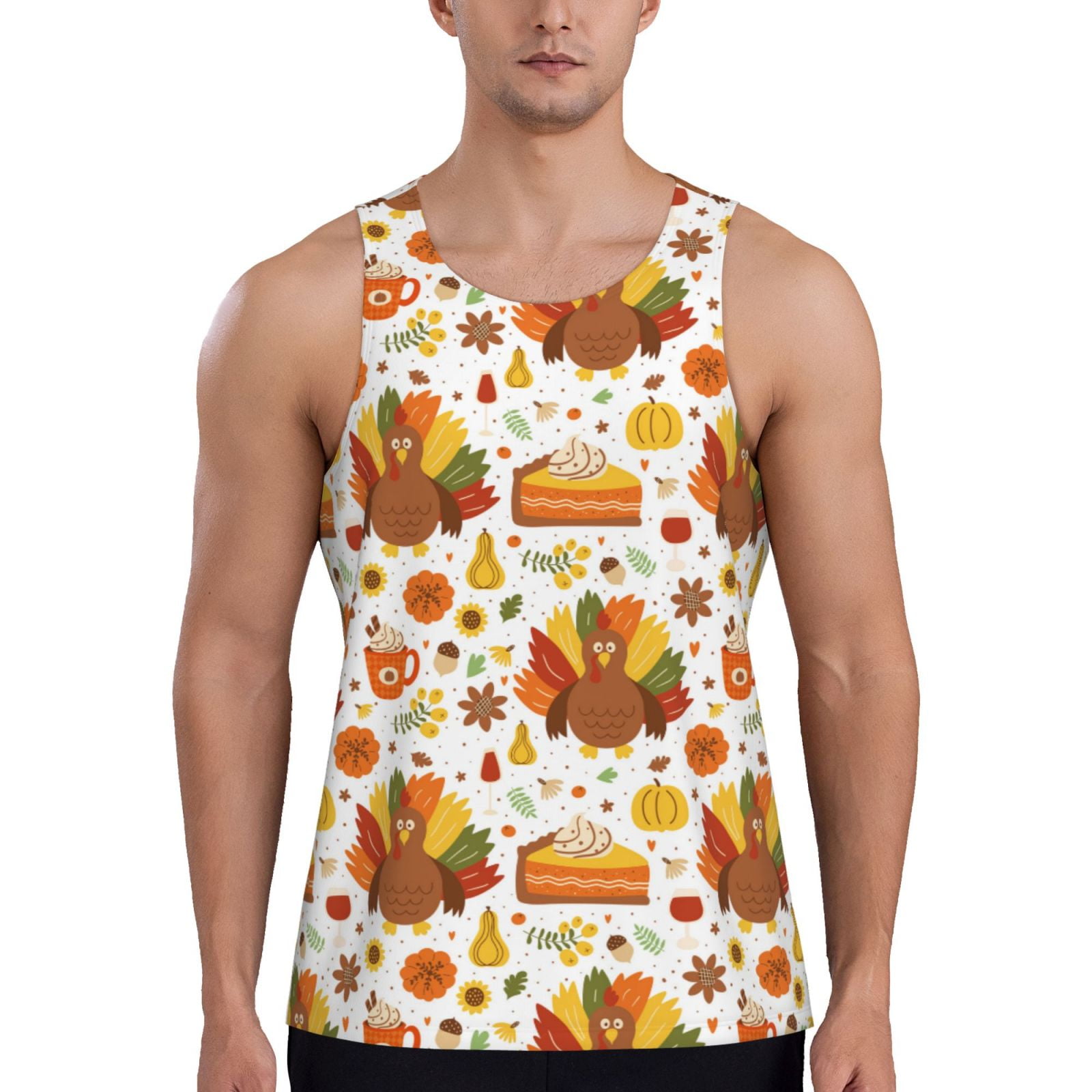 Cauagu Thanksgiving With Turkey Print Men's Sleeveless Muscle Shirts ...