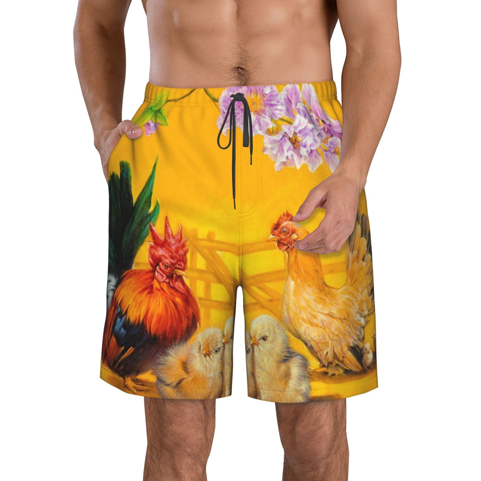 Cauagu The Chicken Family Print Men's Swim Trunks,Hawaiian Bathing Suit ...