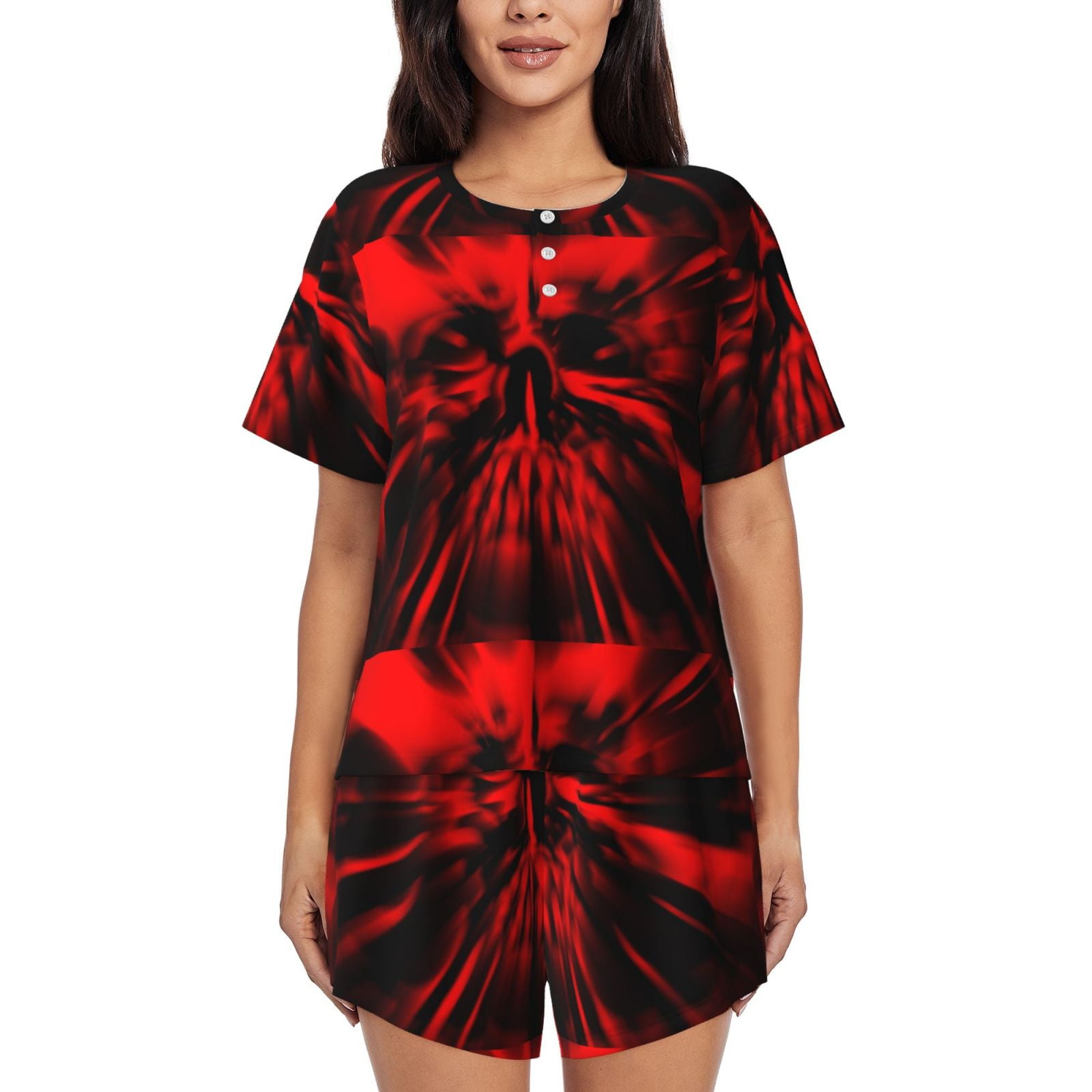 Cauagu The Red Head Skull for Women's Round Neck Pajama Set,Short ...