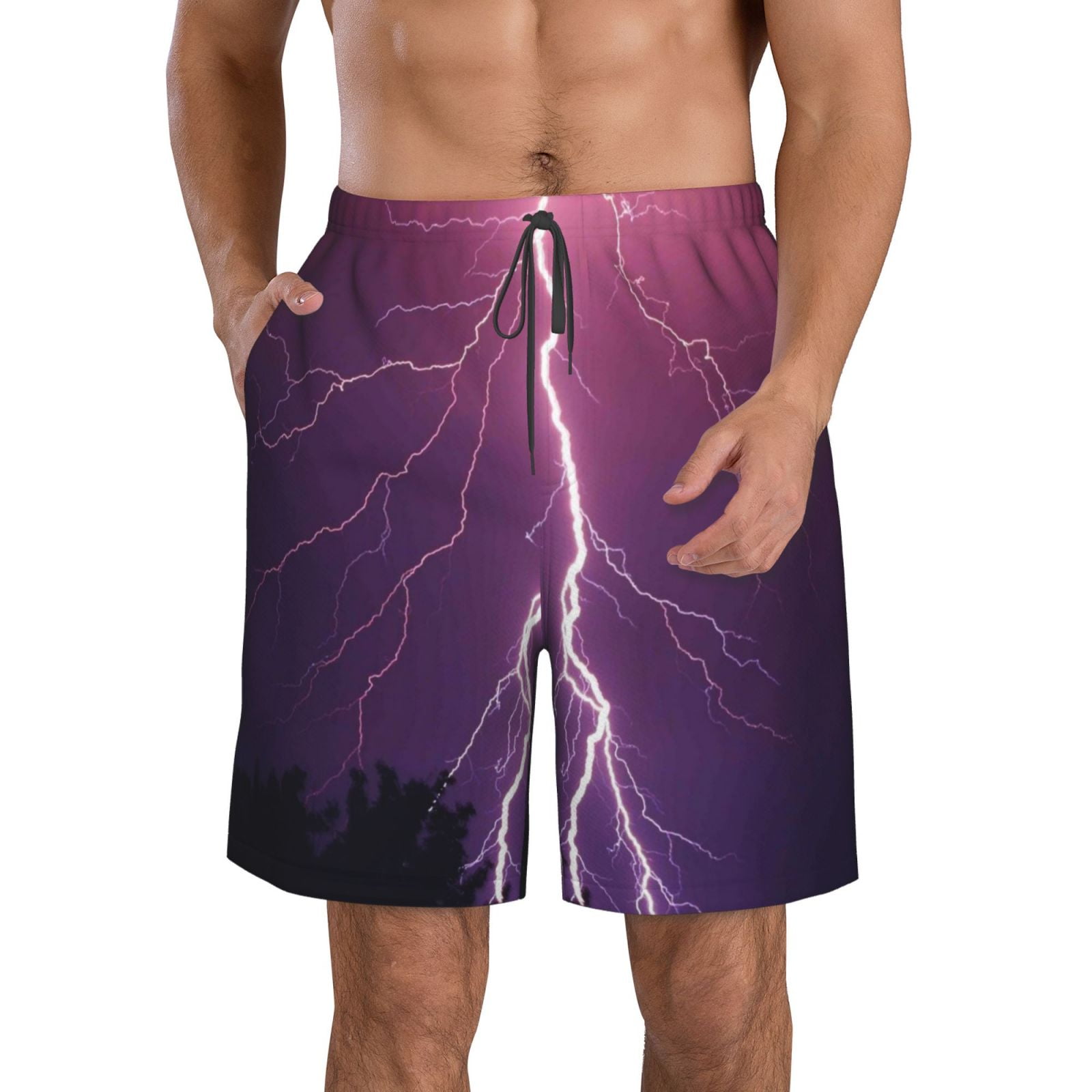 Cauagu Thunderstorm Violet Purple Print Men's Swim Trunks,Hawaiian ...