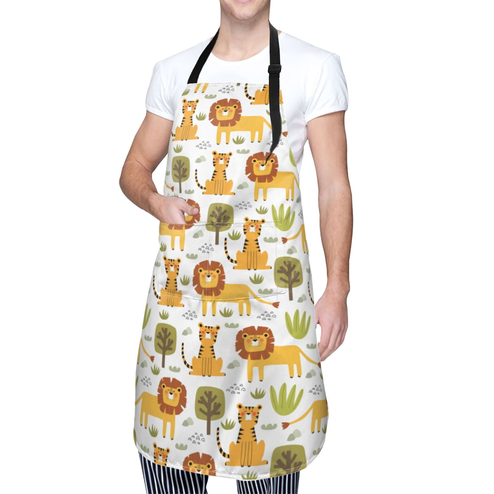 Cauagu Tiger Lion Aprons with Pockets,Waterproof Apron for Women ...