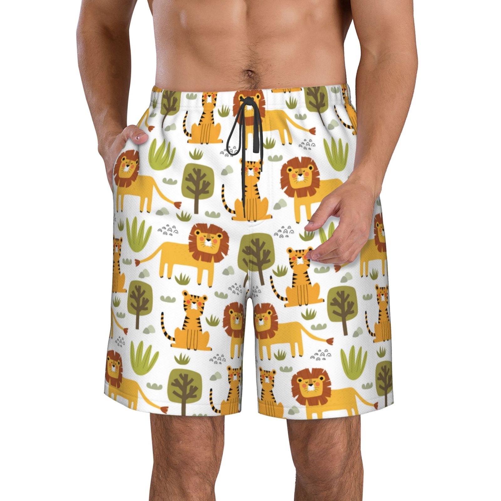 Cauagu Tiger Lion Print Men's Swim Trunks,Hawaiian Bathing Suit ...