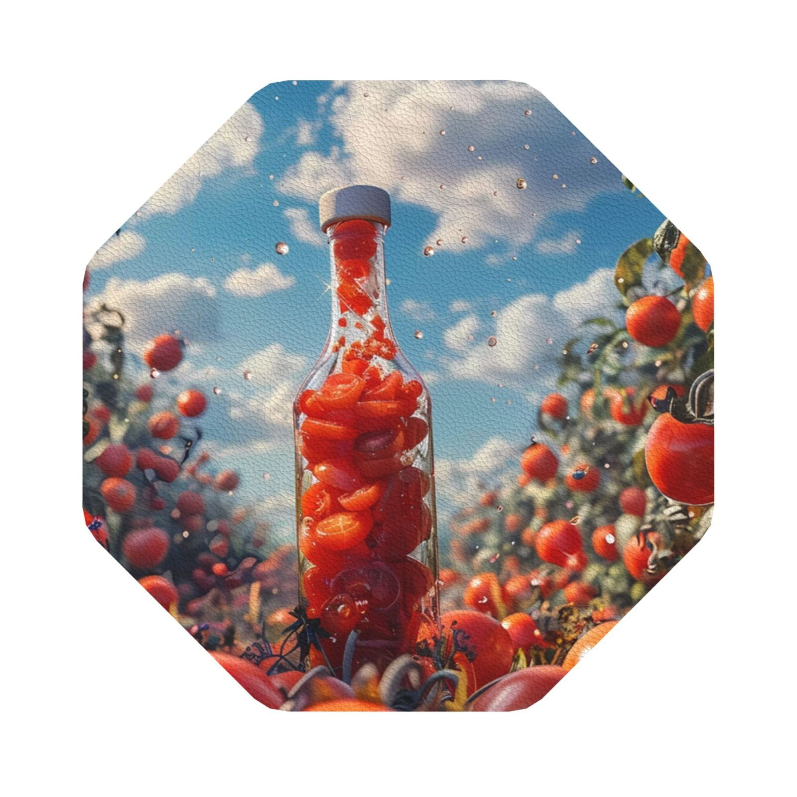 Cauagu Tomato Field Bottle for Round Coaster,Drink Coasters Set of 4 ...