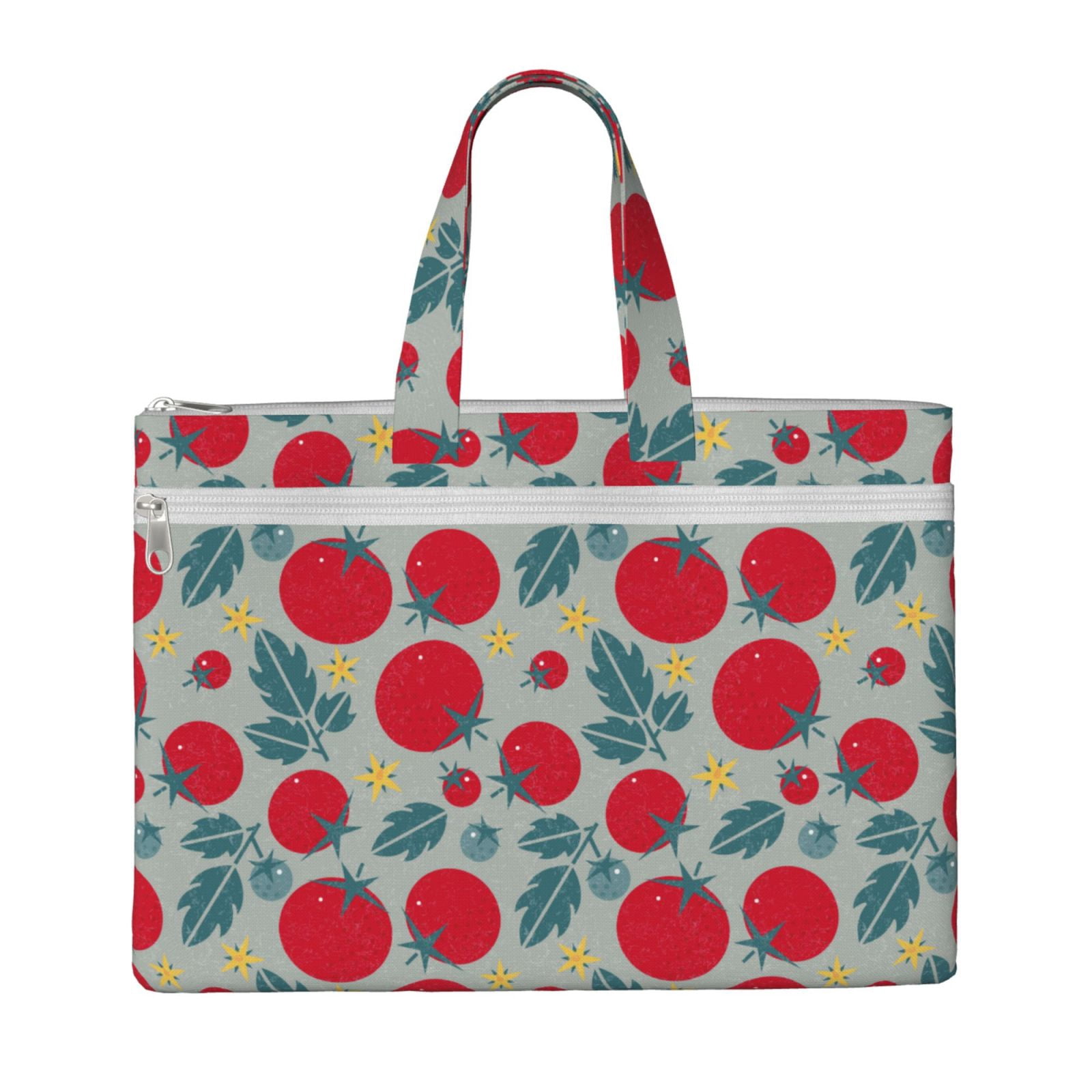 Cauagu Tomato Pattern Canvas Tote File Bag, Zipper Tote Bag Business ...