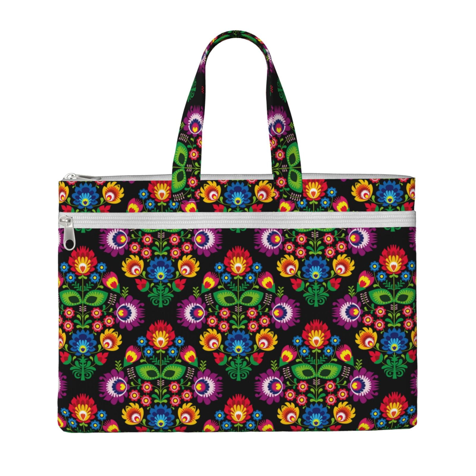 Cauagu Traditional Floral Polish Pattern Canvas Tote File Bag, Zipper ...