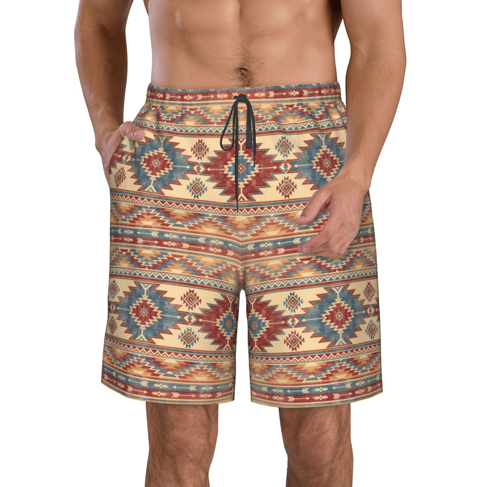 Cauagu Traditional Tribal Aztec Print Men's Swim Trunks,Hawaiian ...