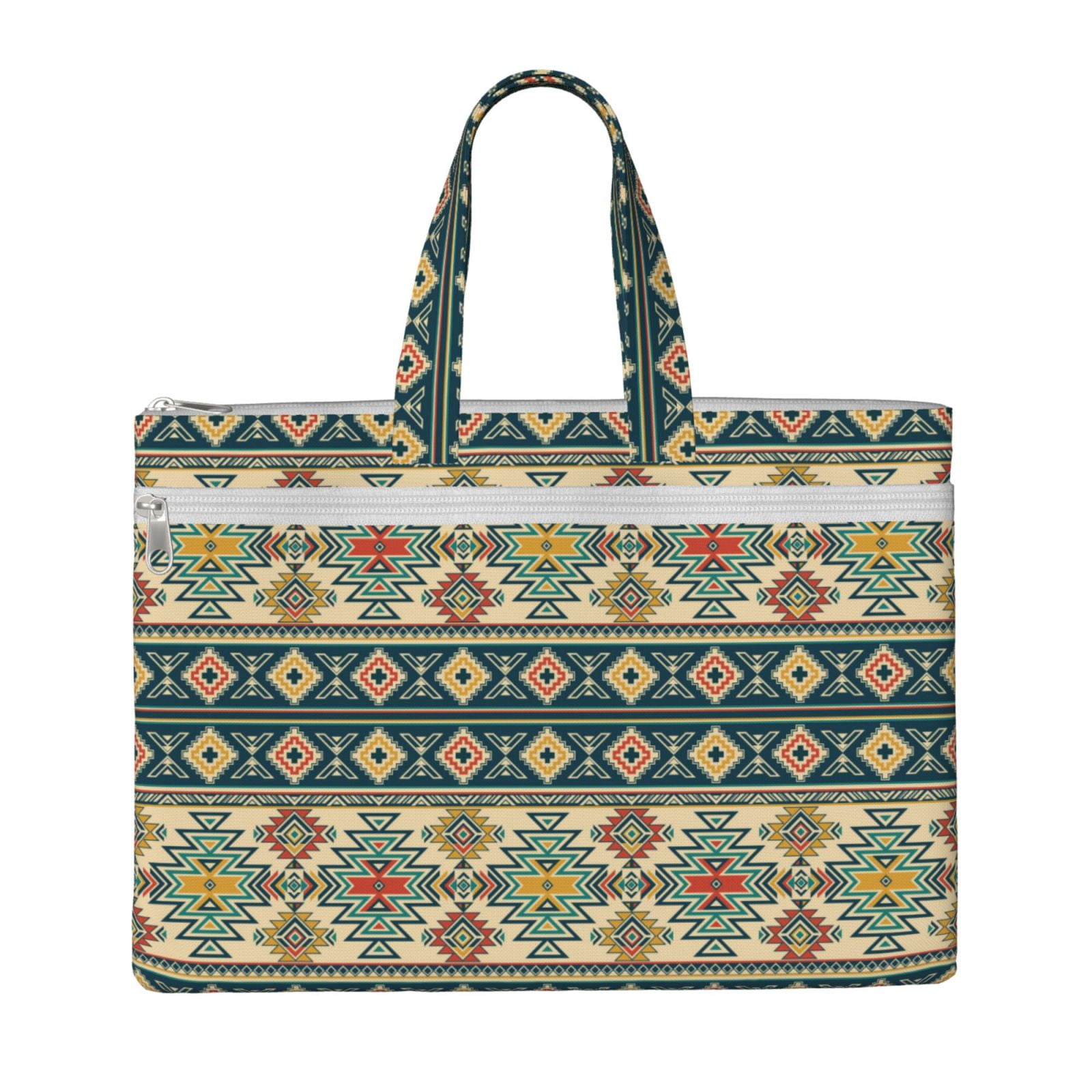 Cauagu Traditional Tribal Aztec1 Pattern Canvas Tote File Bag, Zipper ...