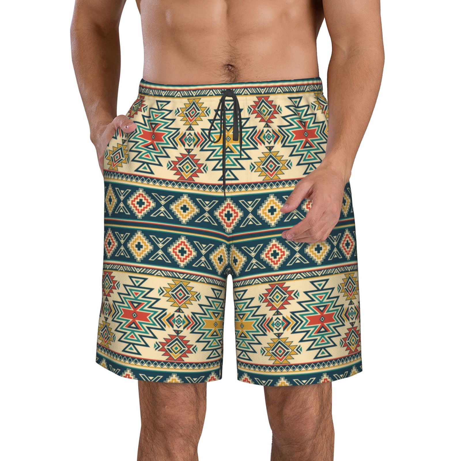 Cauagu Traditional Tribal Aztec1 Print Men's Swim Trunks,Hawaiian ...