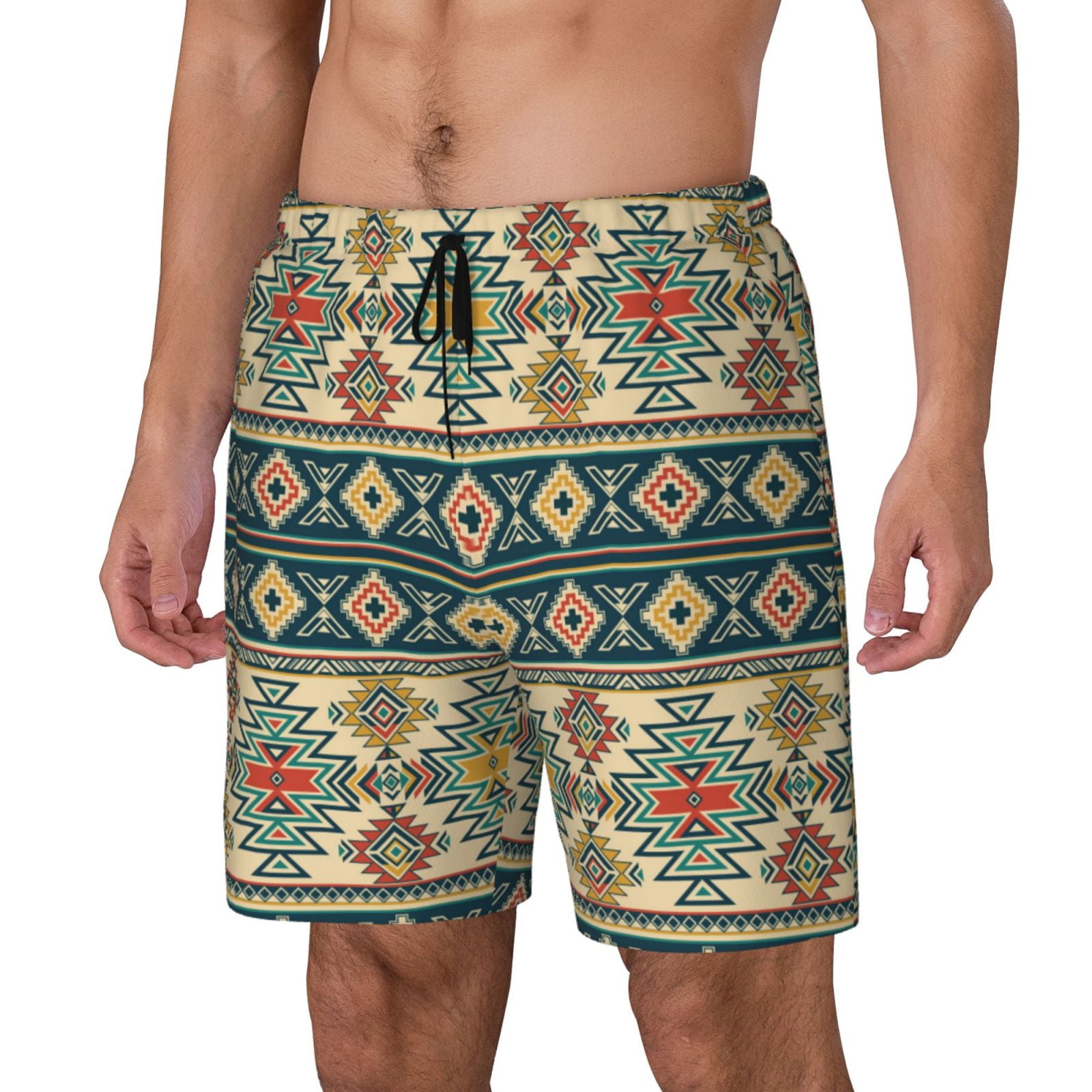Cauagu Traditional Tribal Aztec1 Print Mens Swim Trunks Quick Dry Board ...