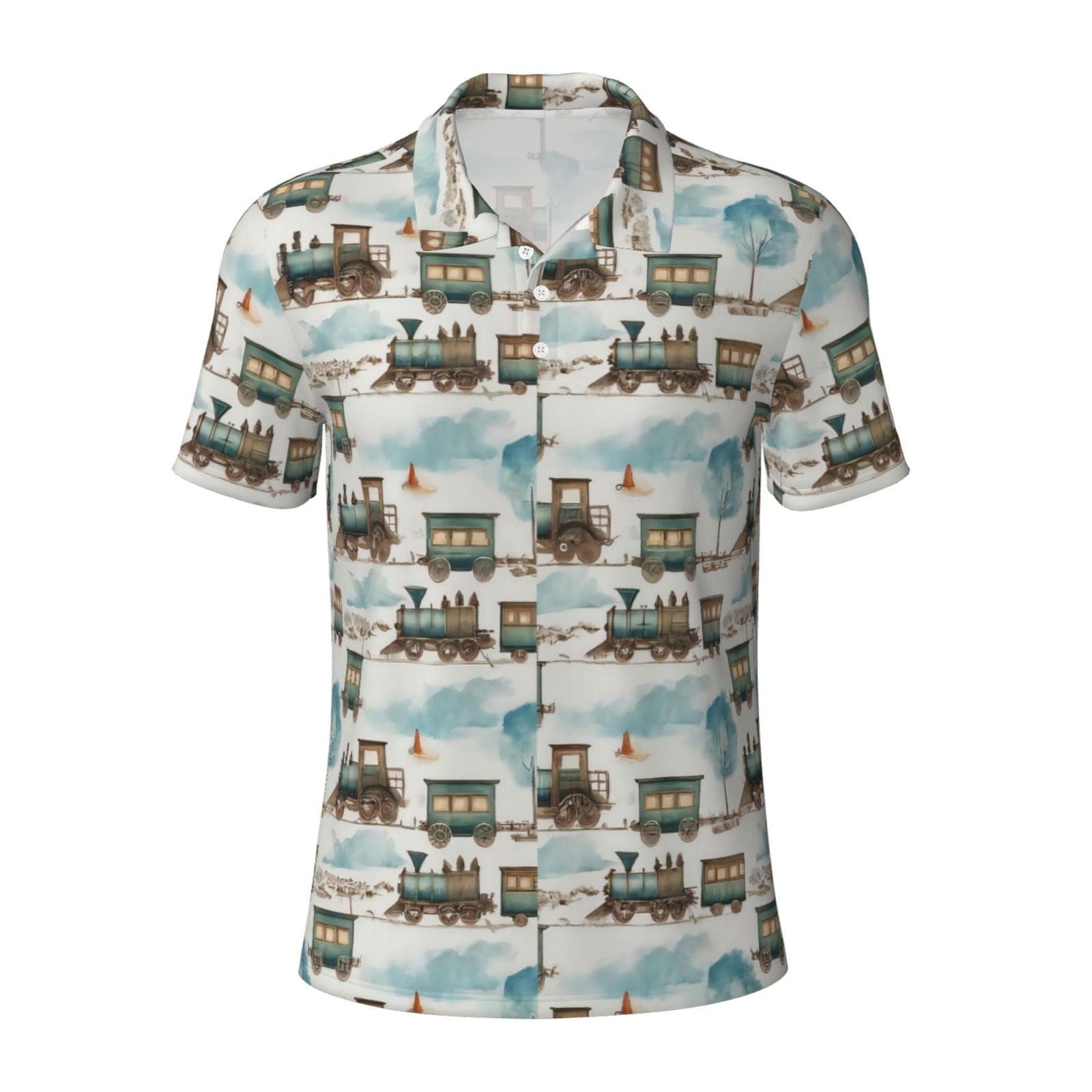 Cauagu Transport Train Print Men's Polo Shirts, Short-Sleeve Polo ...