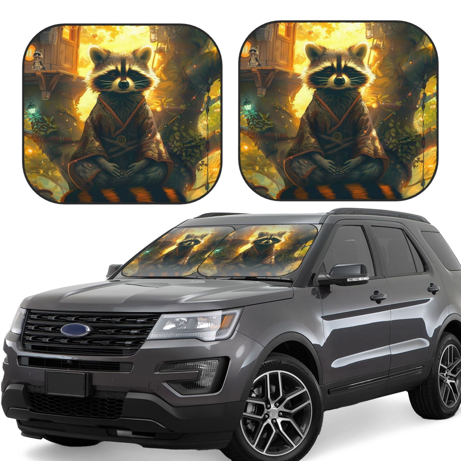 Cauagu Tree Meditating Raccoon Cauagu {designName} Print Foldable Car ...