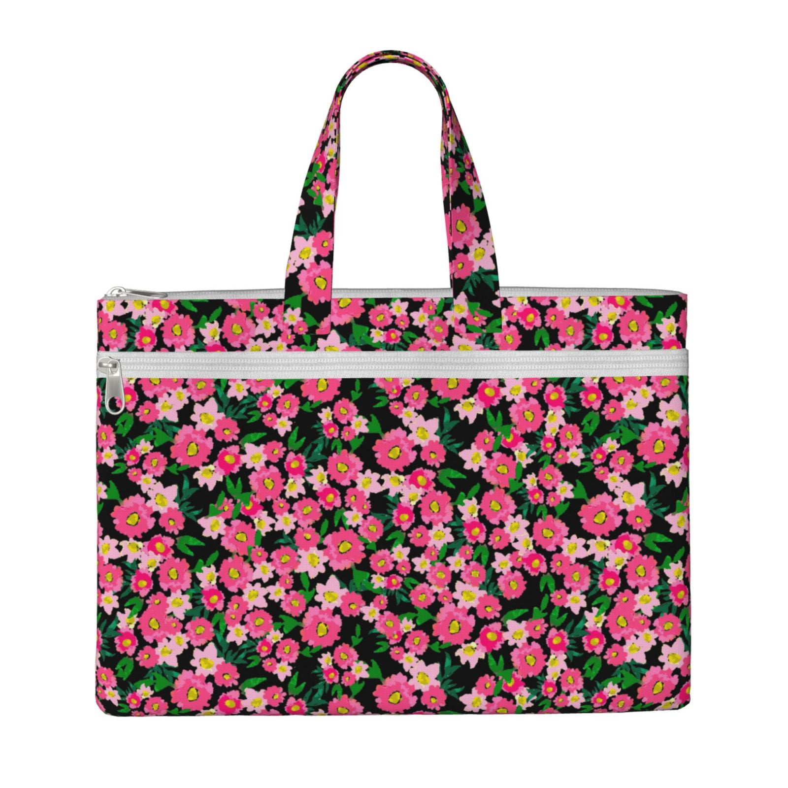Cauagu Trendy Floral Pattern Canvas Tote File Bag, Zipper Tote Bag ...