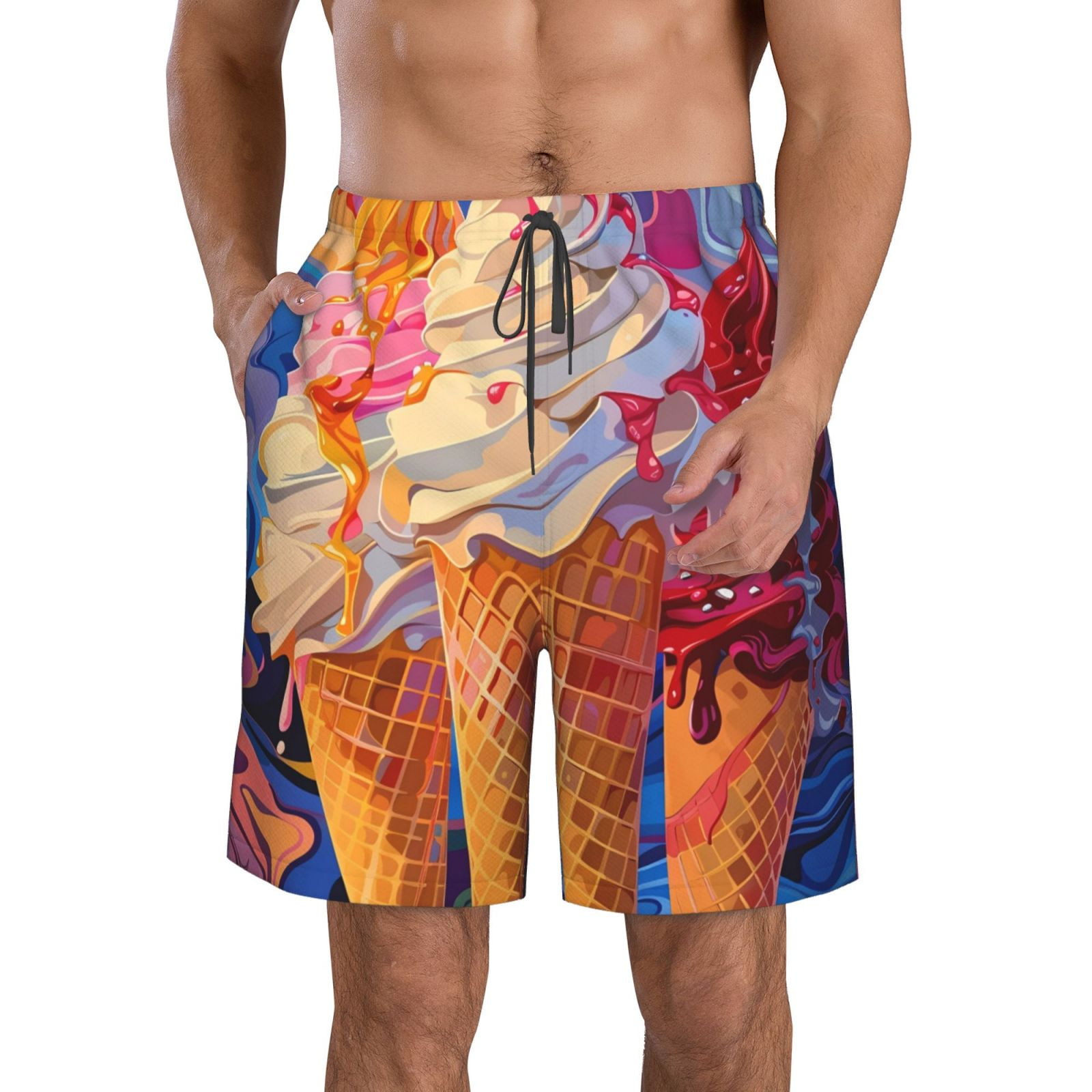 Cauagu Trio Of Dripping Cones Print Men's Swim Trunks,Hawaiian Bathing ...