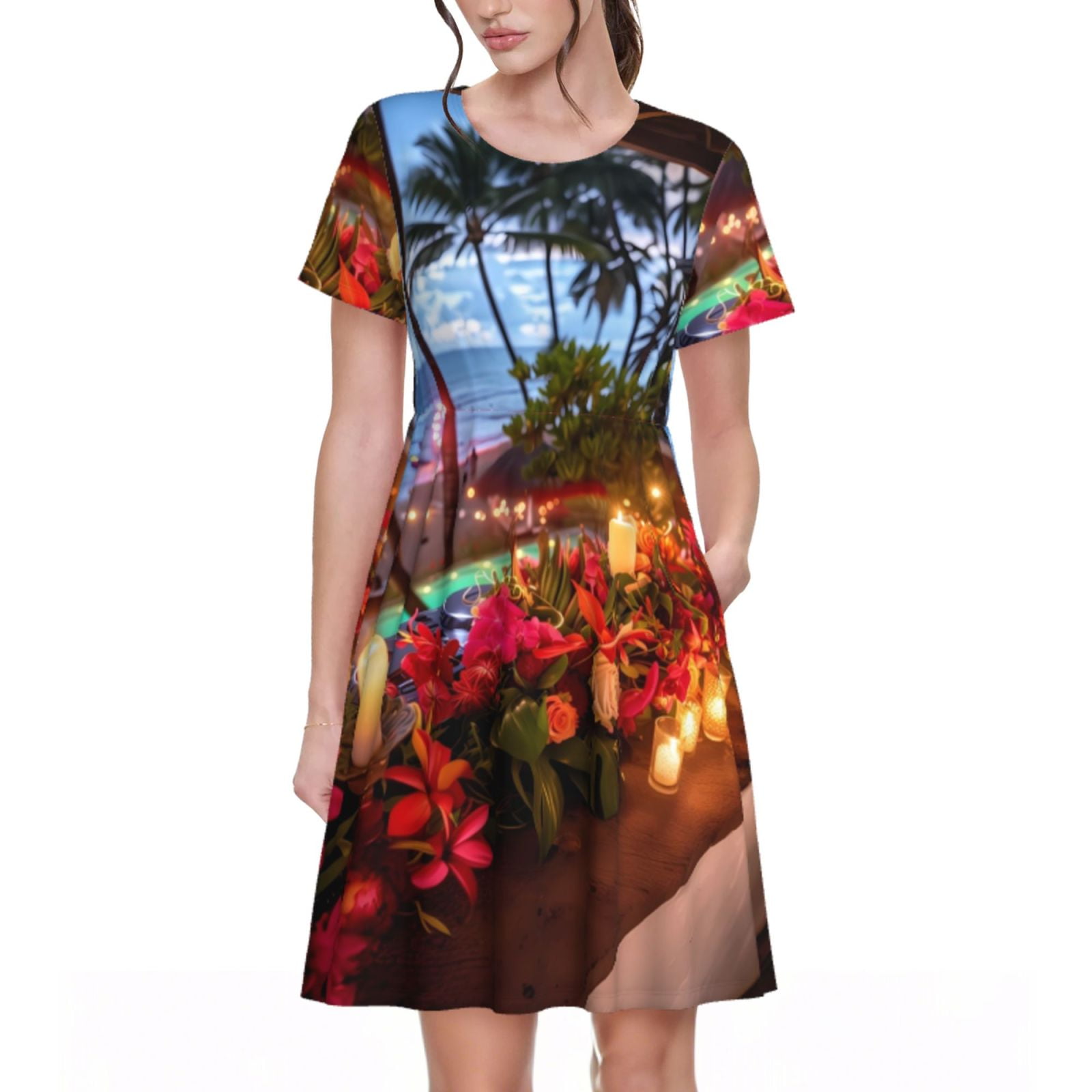 Cauagu Tropical Beach Candlelight Print Summer Dresses for Women 2025 ...
